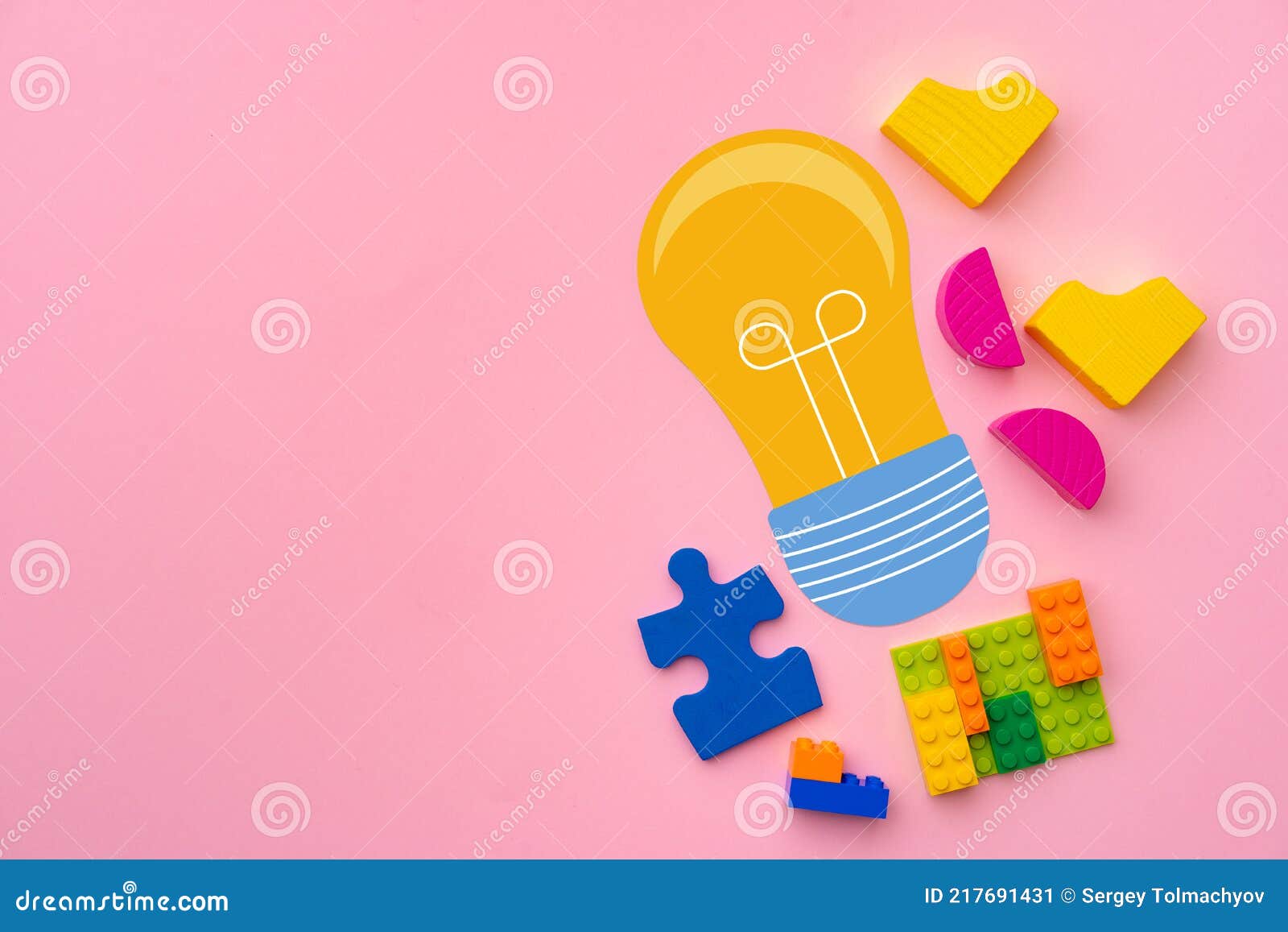 Ideas Concept with Light Bulb and Toy Constructor Details Stock Image ...