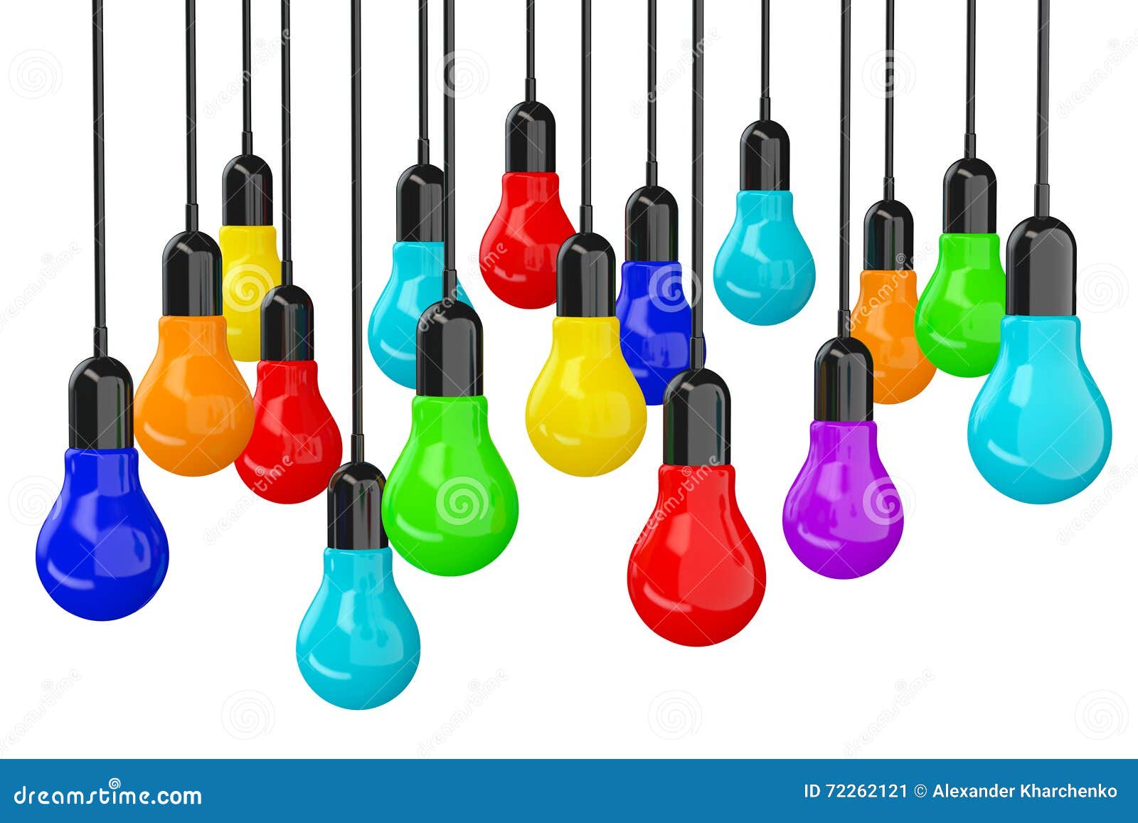 Ideas Concept. Many Colourful Light Bulbs. 3d Rendering Stock ...