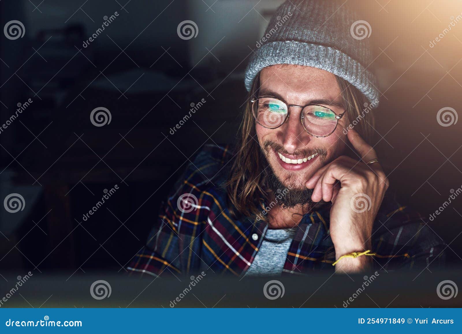 The Ideas are Flowing on the Night Shift. a Designer Working on His ...