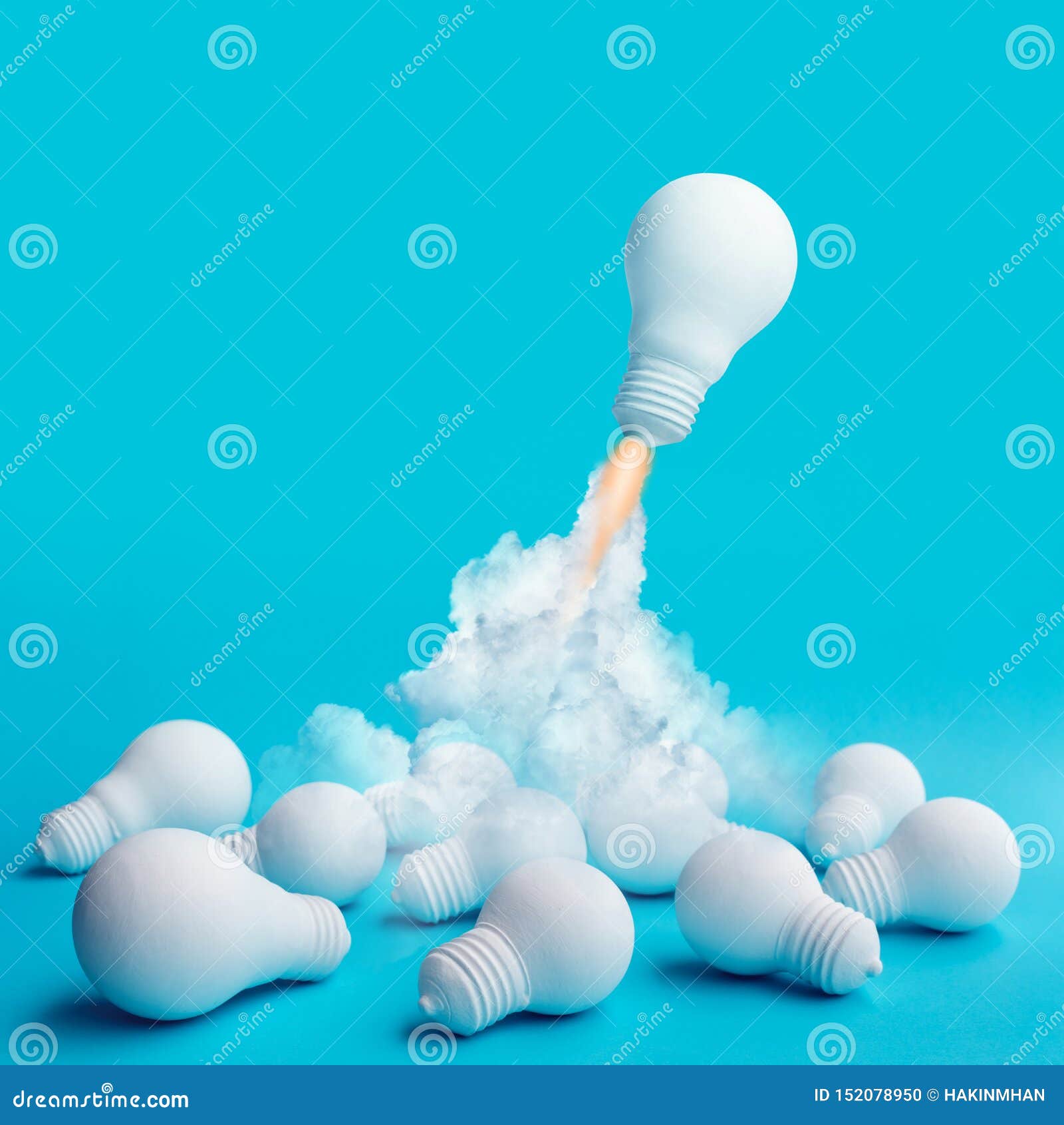 Ideas Inspiration Concepts with Rocket Lightbulb Flying on Group of ...