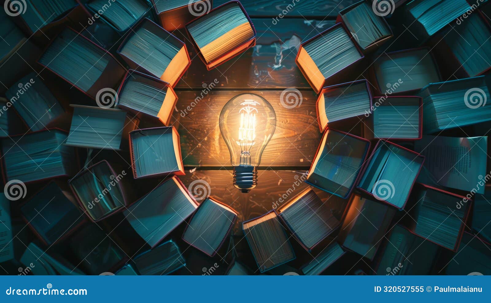 Ideas and Knowledge Concept Image with a Glowing Light Bulb in Middle ...