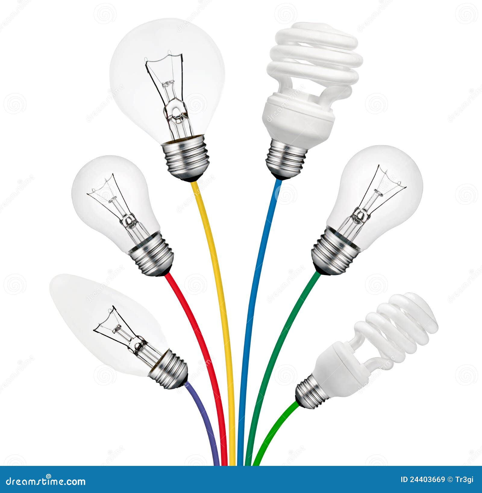 Ideas - Lightbulbs Attached To Colored Cables Stock Image - Image of ...