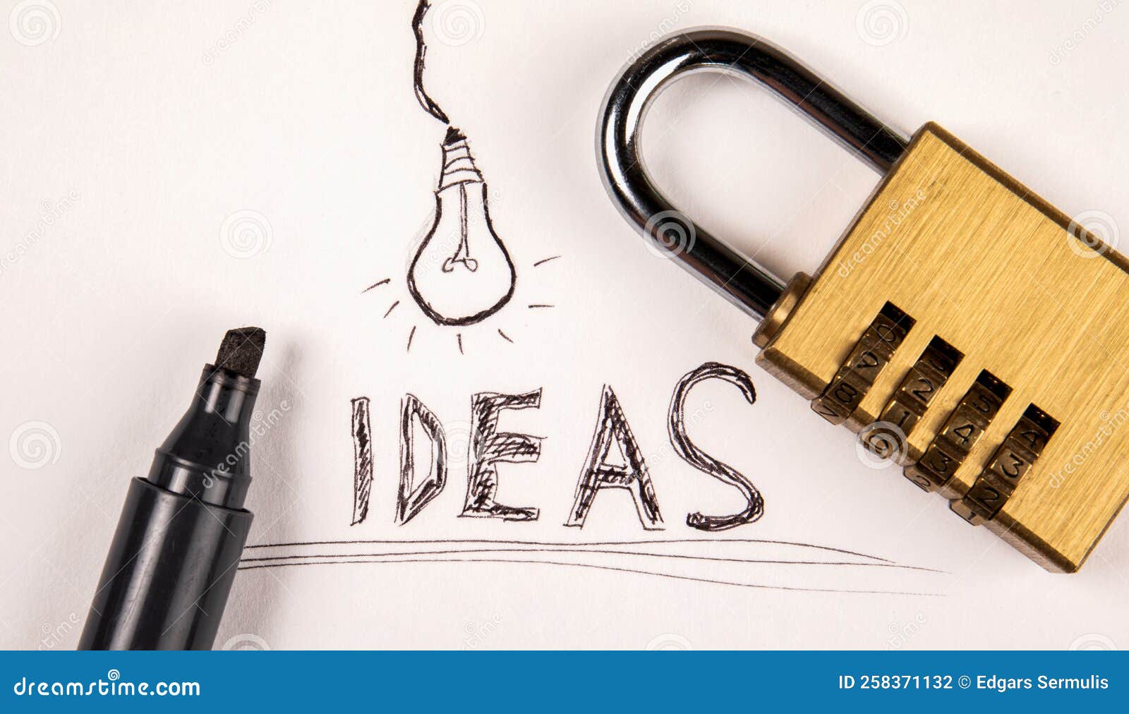 Ideas. Text and Padlock on a White Background Stock Photo - Image of ...