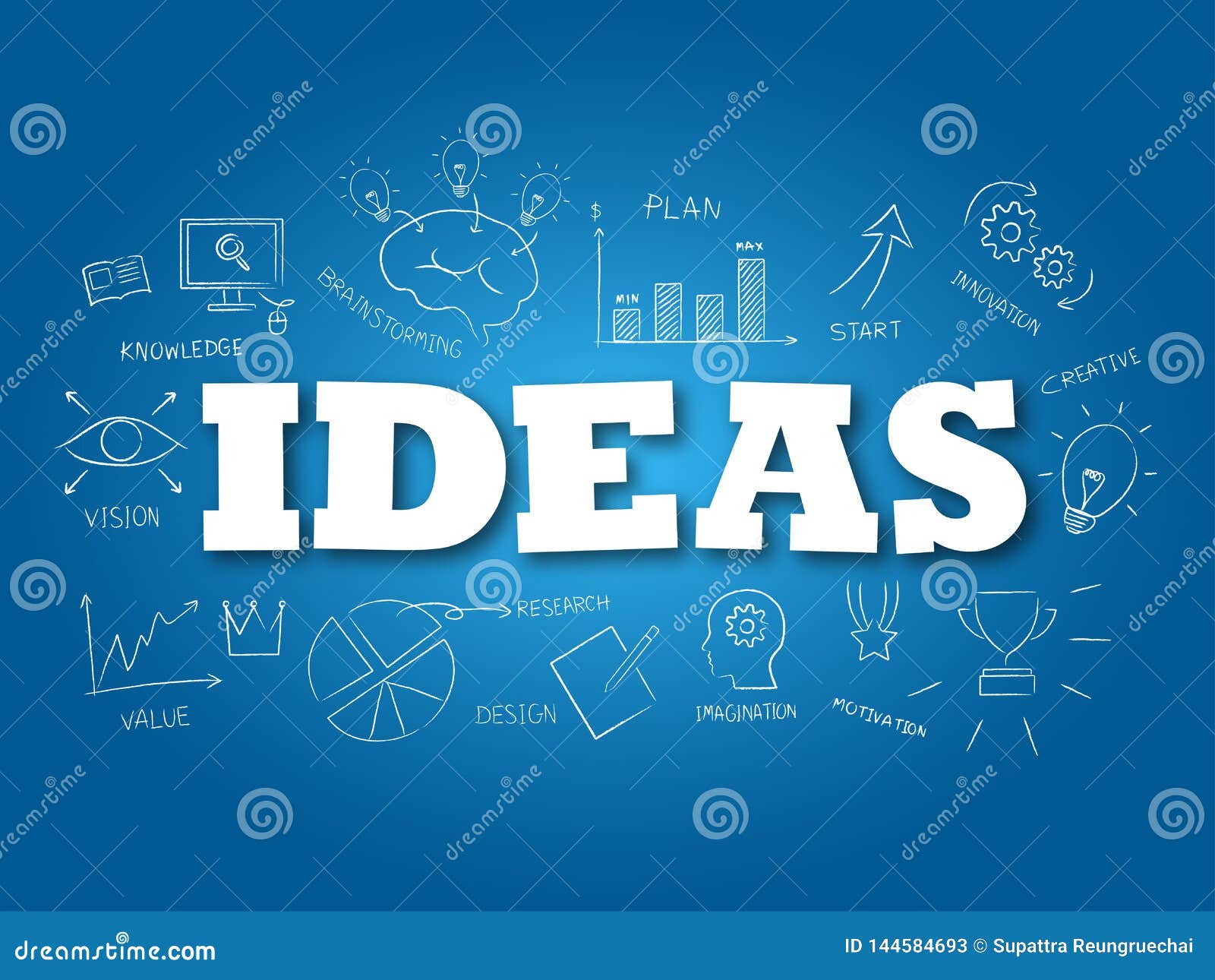Ideas Word on Light Blue Background. Vector Illustration Stock Vector ...