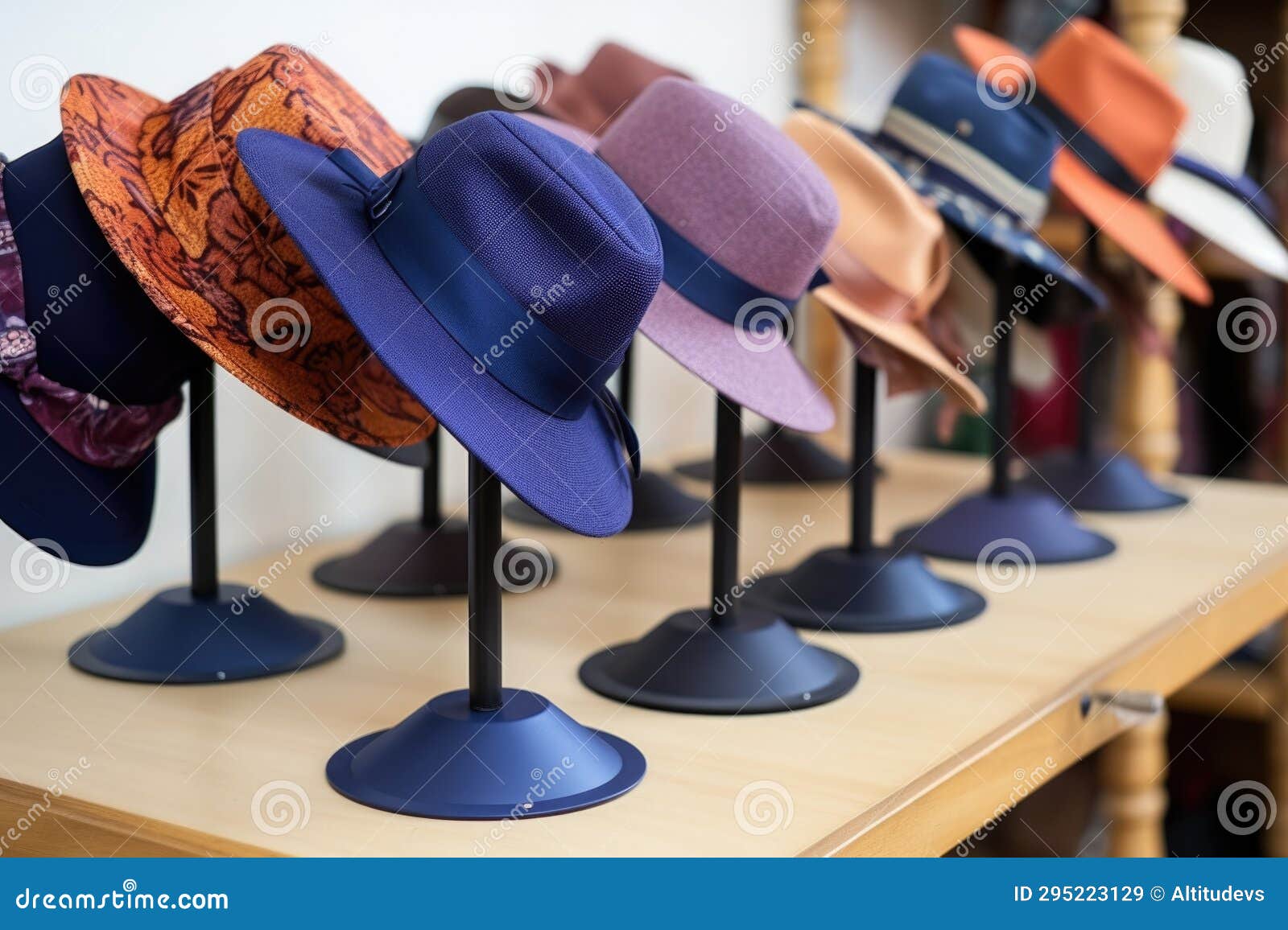 Identical Hats on Stands All Facing the Same Direction Stock Image ...