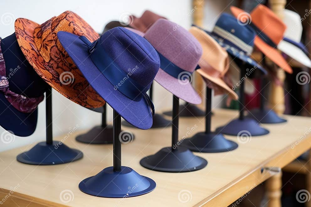 Identical Hats on Stands All Facing the Same Direction Stock Image ...