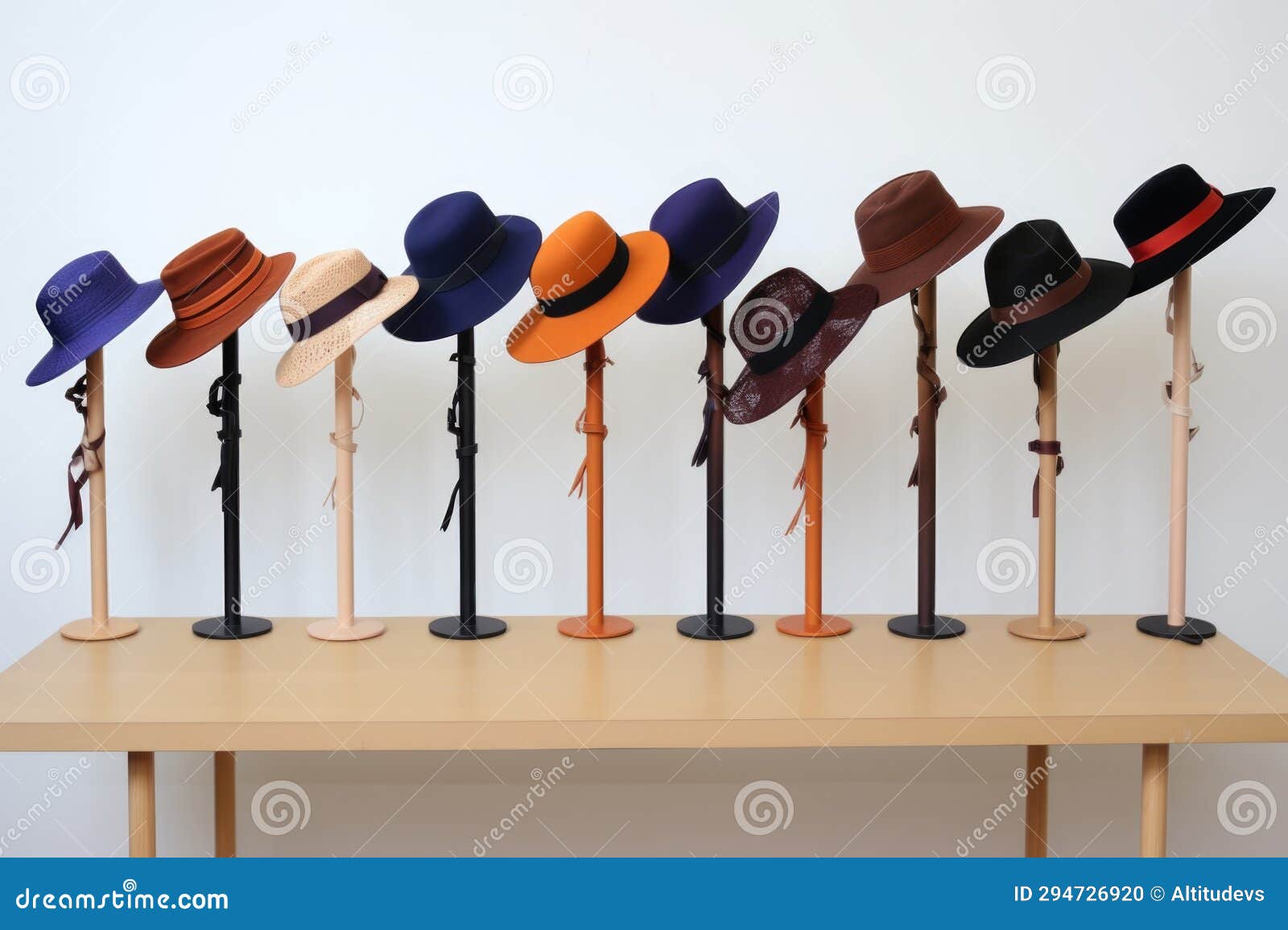 Identical Hats on Stands All Facing the Same Direction Stock Photo ...