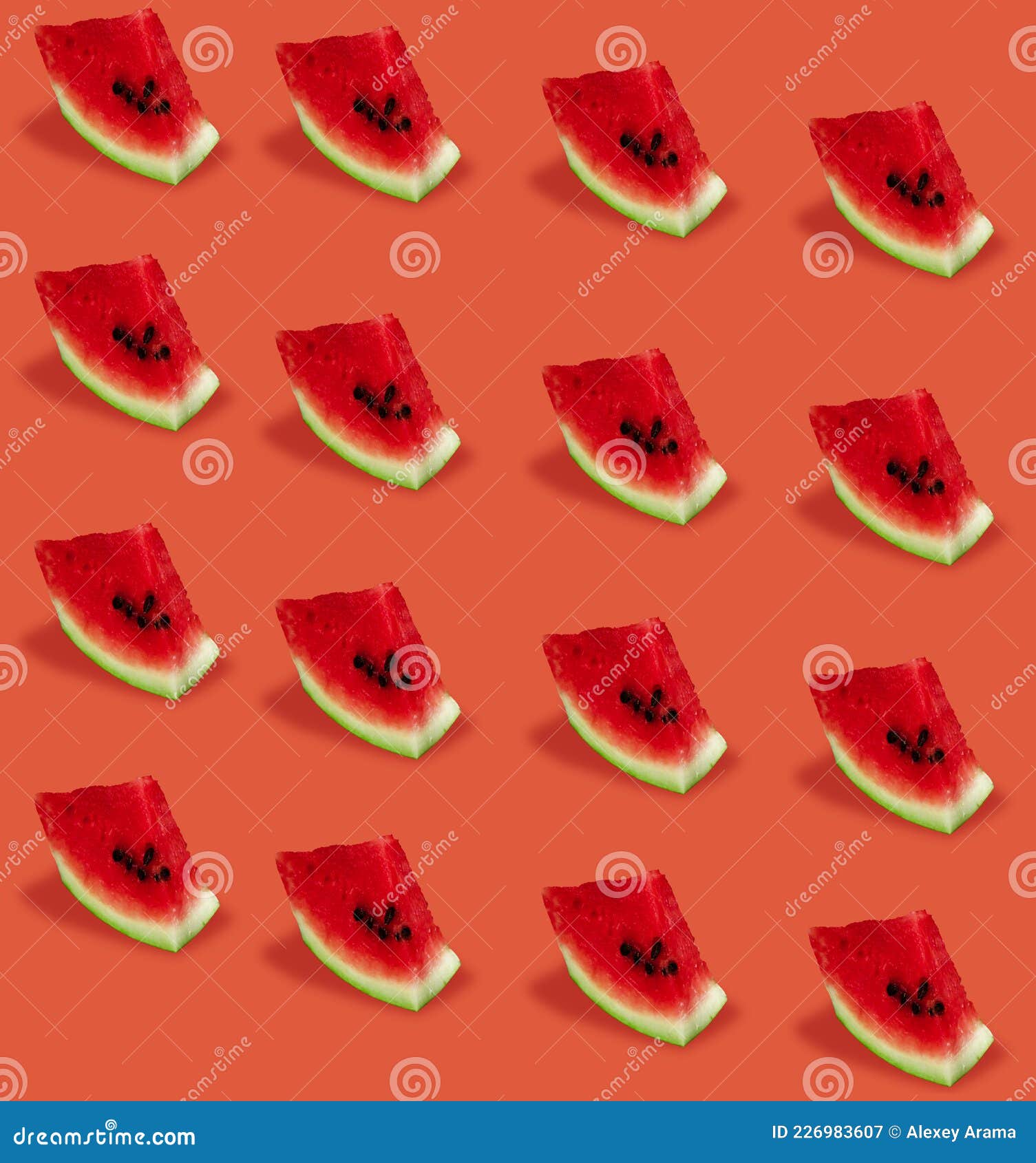 Identical Pieces of Cut Ripe Watermelon on a Red Background Collage ...