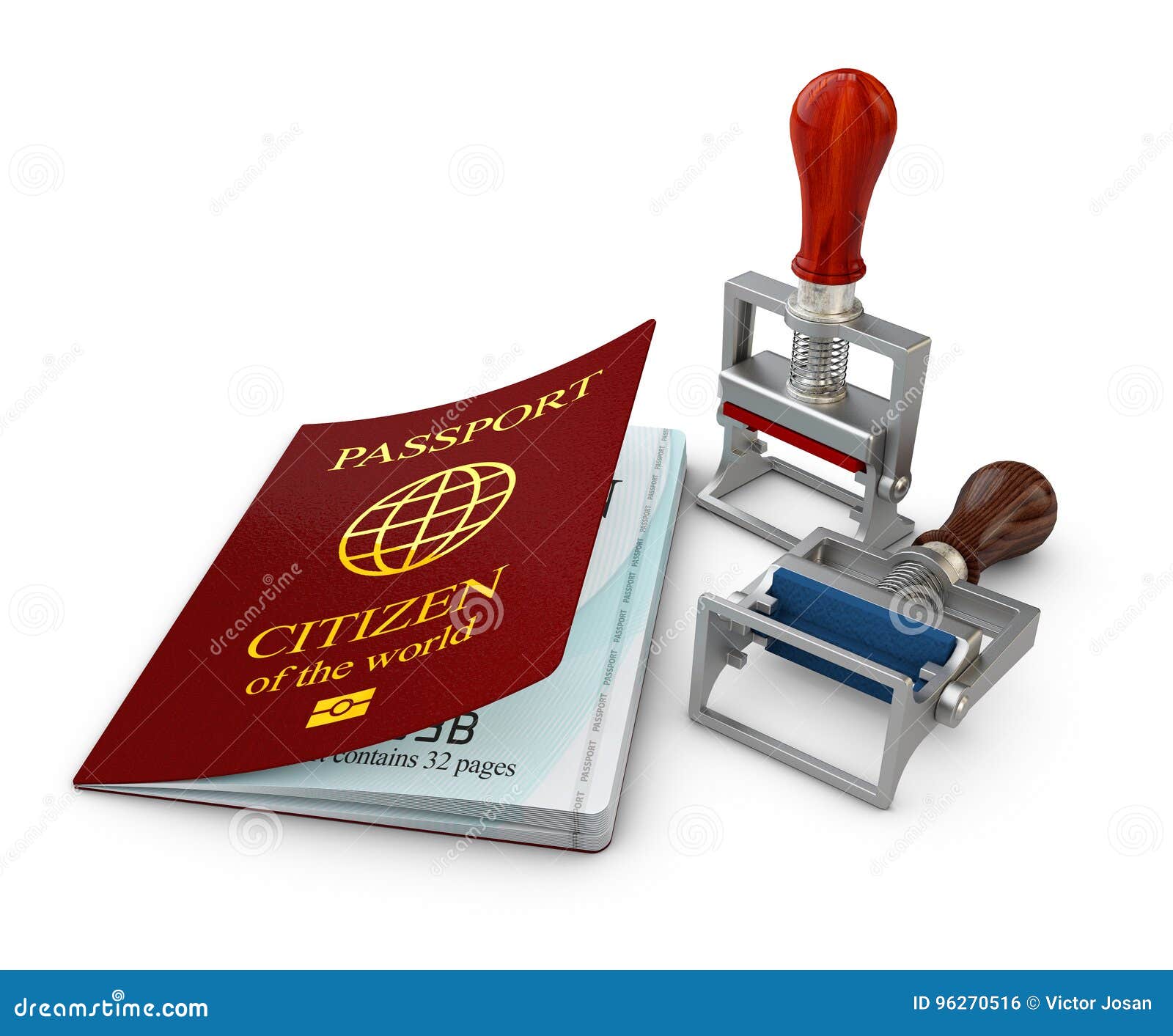 Identification Document and Stamp, 3d Illustration Isolated White Stock ...