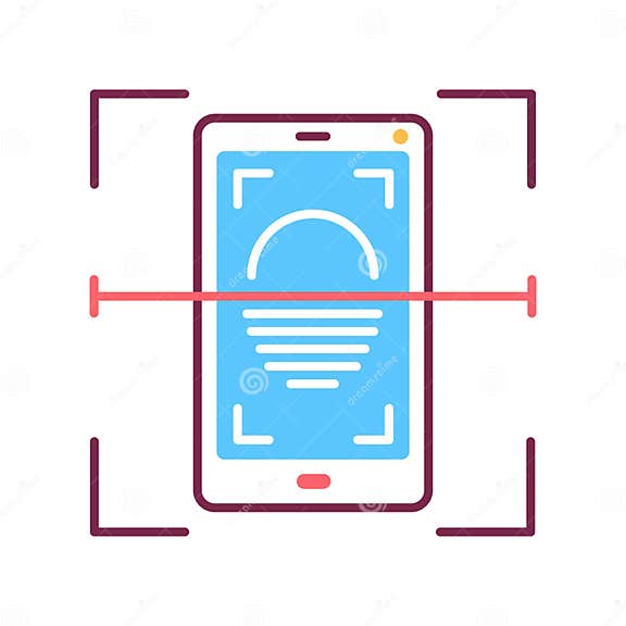 Identification Face On Smartphone Color Line Icon Scanning App On