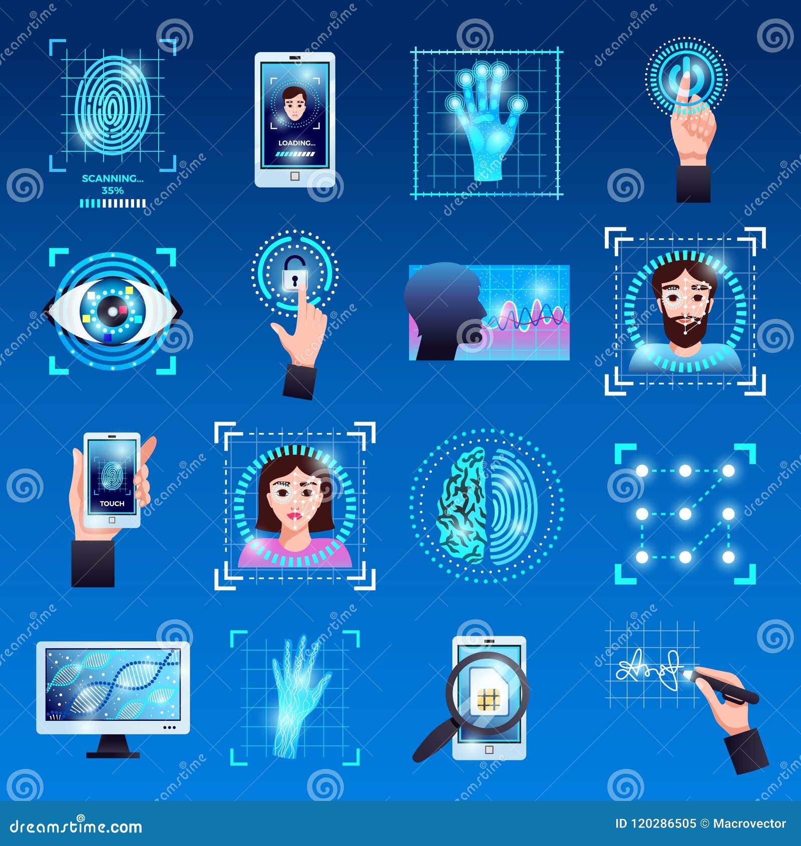 Identification Technologies Icons Set Stock Vector - Illustration of ...