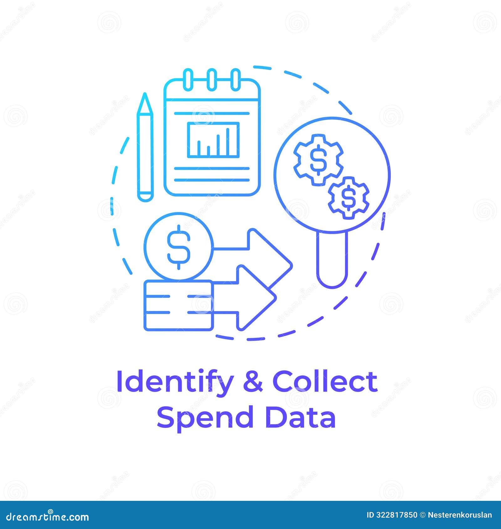 Identify and Collect Spend Data Blue Gradient Concept Icon Stock Vector ...