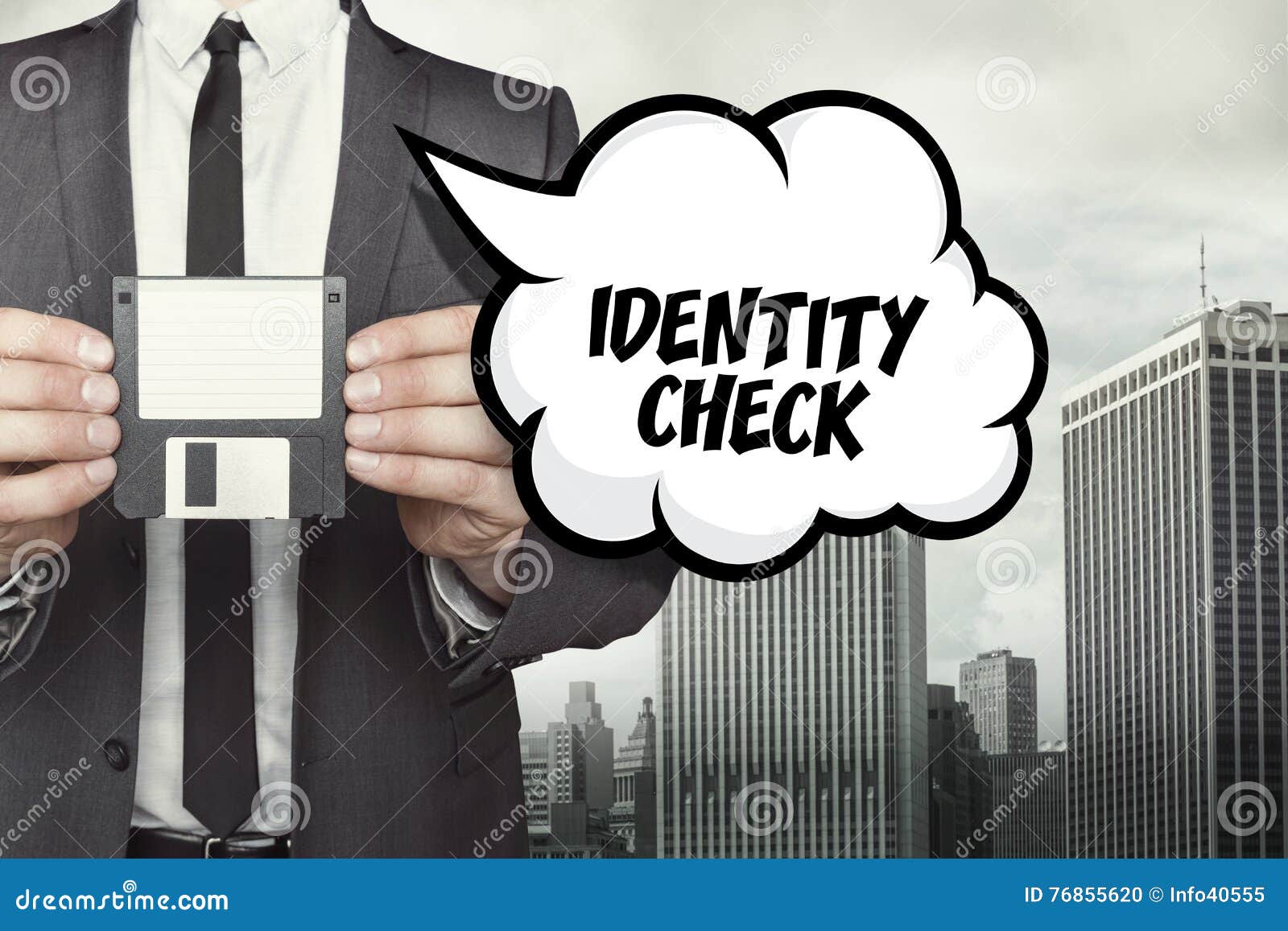 Identity Check Text on Speech Bubble with Businessman Stock ...