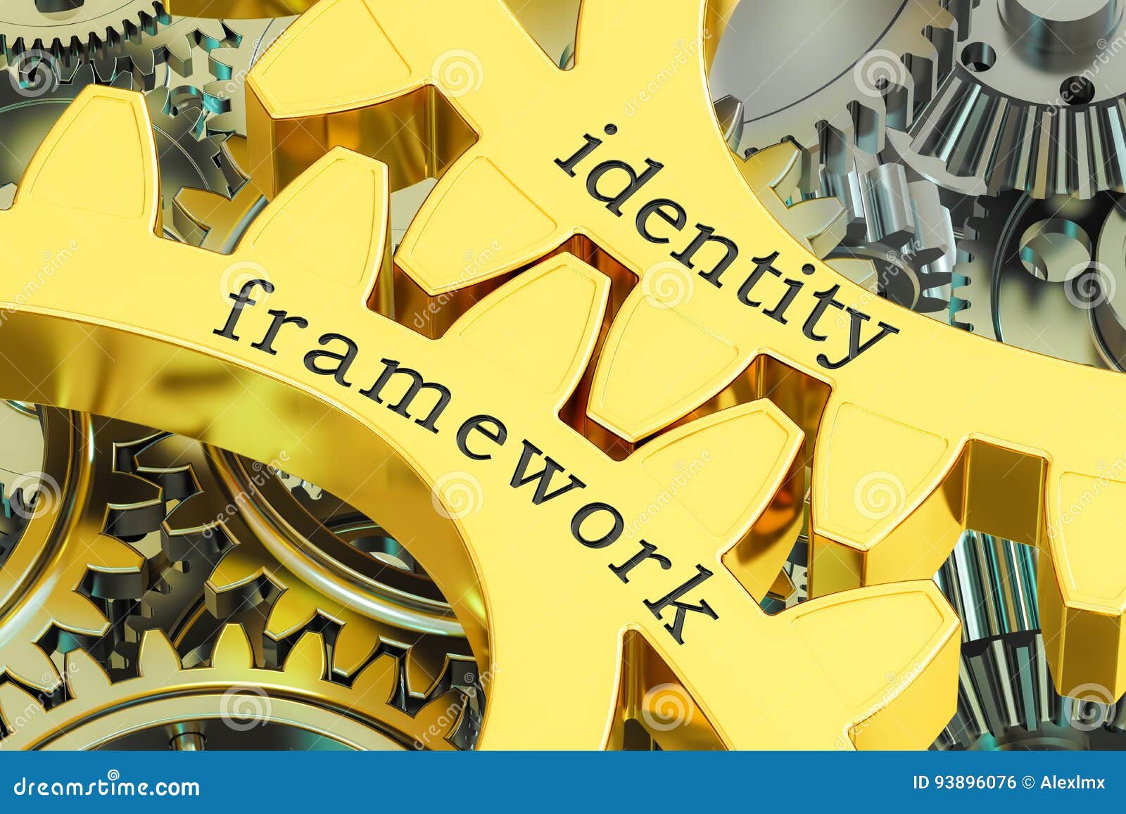 Identity Framework Concept on the Gearwheels, 3D Rendering Stock ...