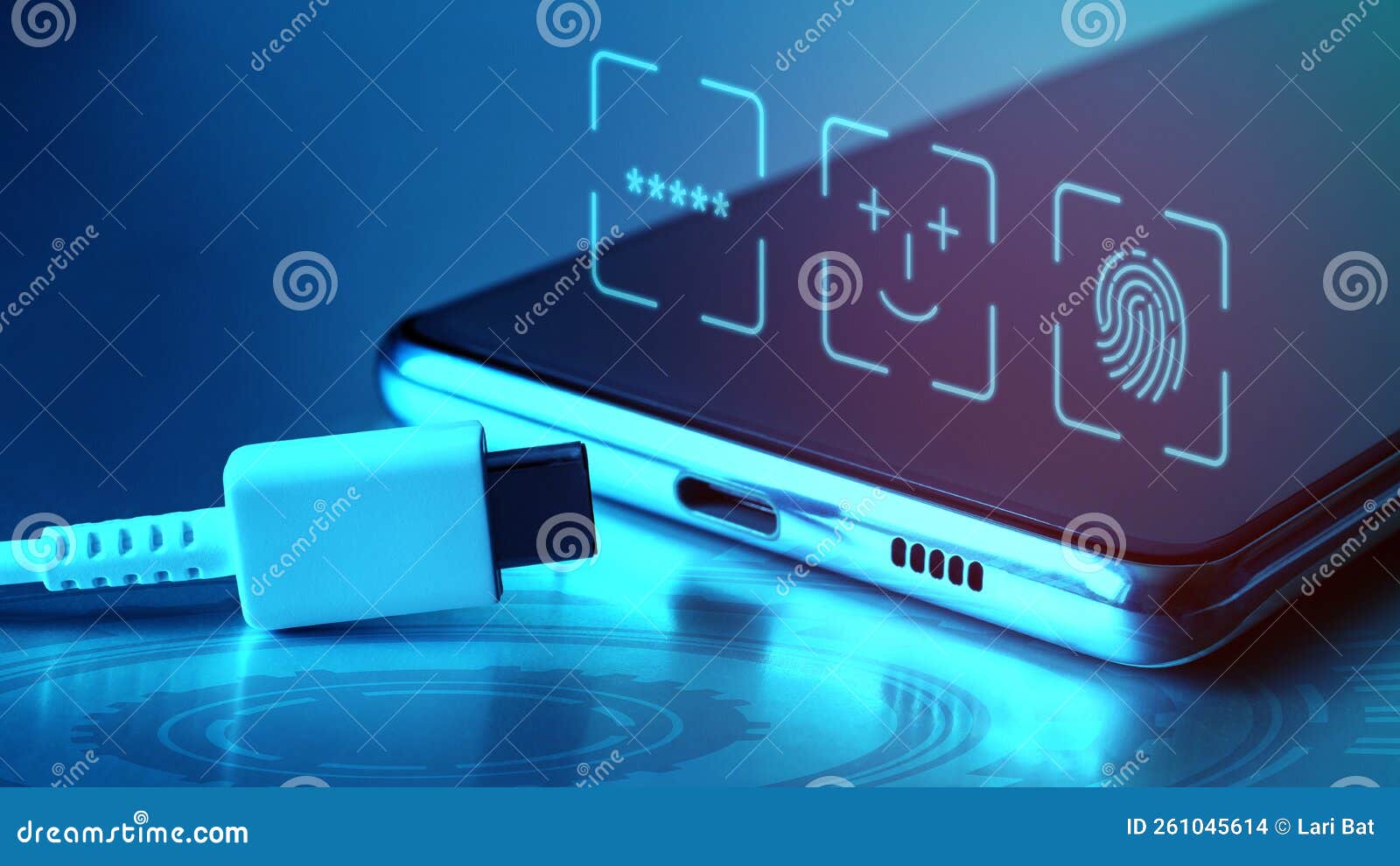 Identity Icons on the Smartphone S Touch Screen and USB Type C Cable ...