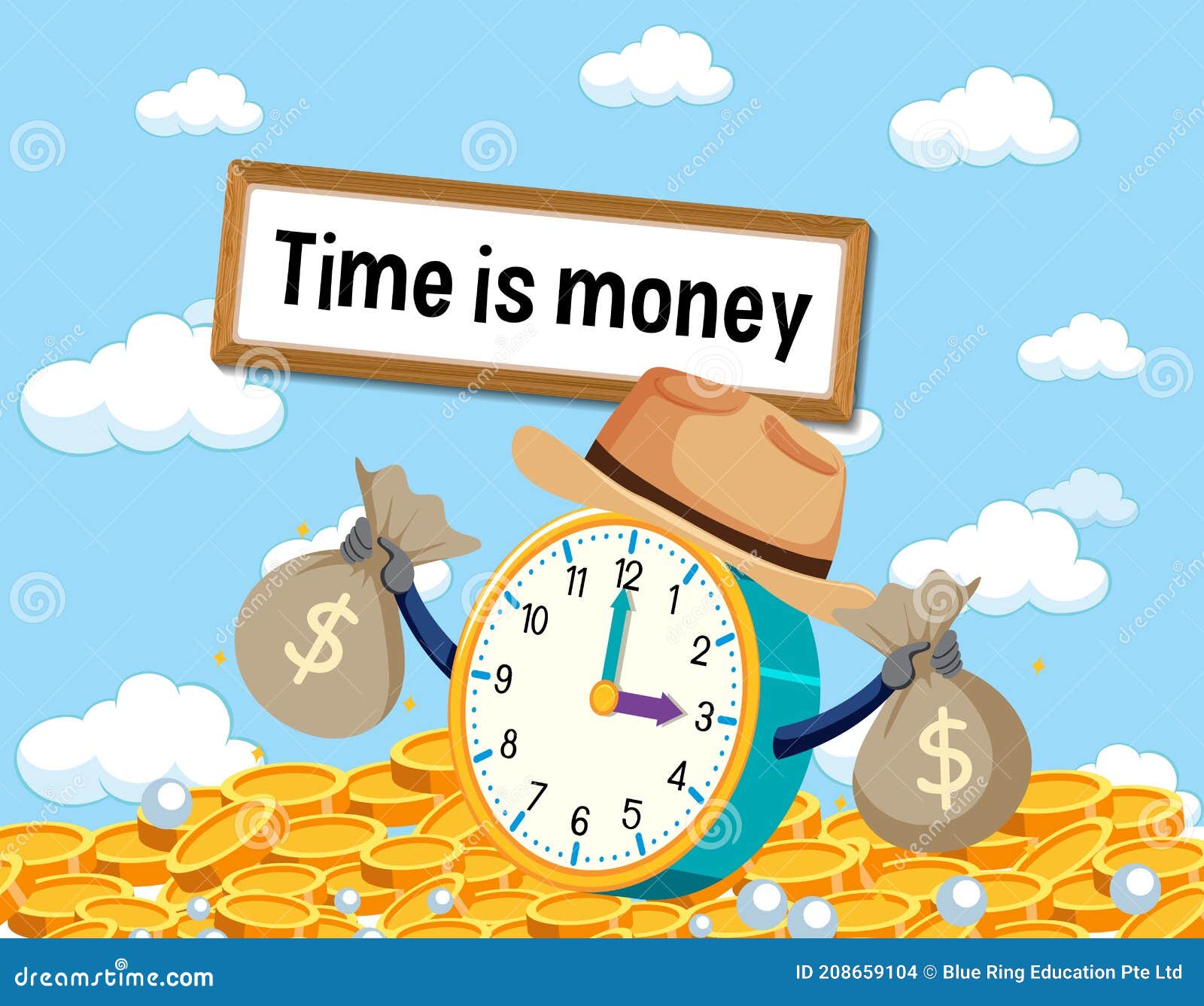 Idiom Poster with Time is Money Stock Vector - Illustration of cartoon ...
