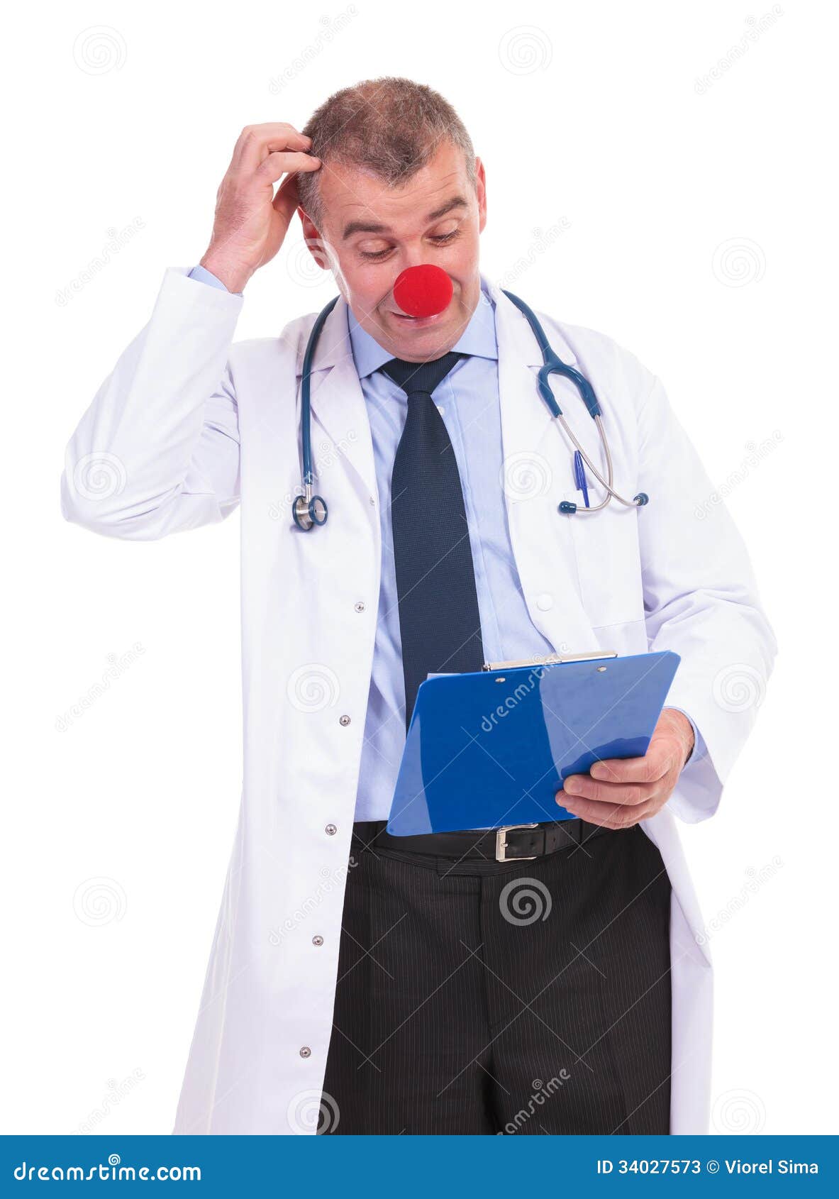 Idiot Fake Doctor Scratching His Head while Reading Stock Image - Image ...