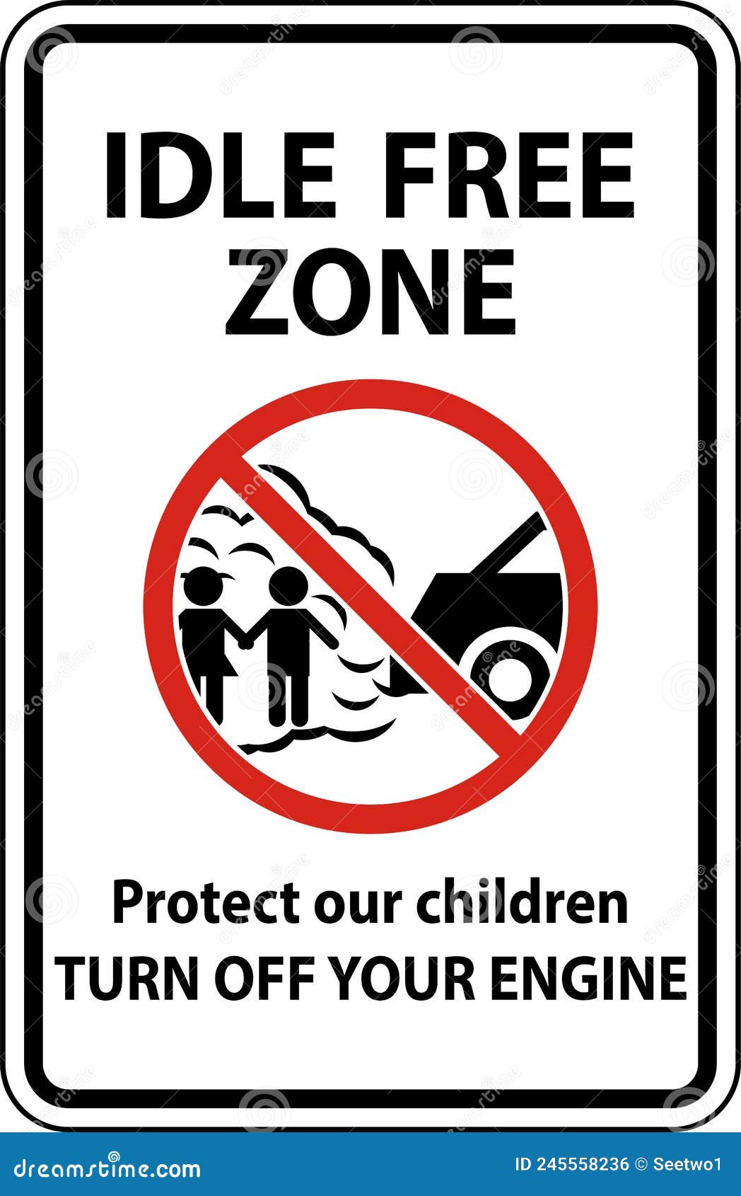 Idle Free Zone Turn Engine Off Sign Vector. Car With Exhaust Under Red ... Idle Free Zone Turn Engine Off Sign Vector. Car With Exhaust Under Red ...