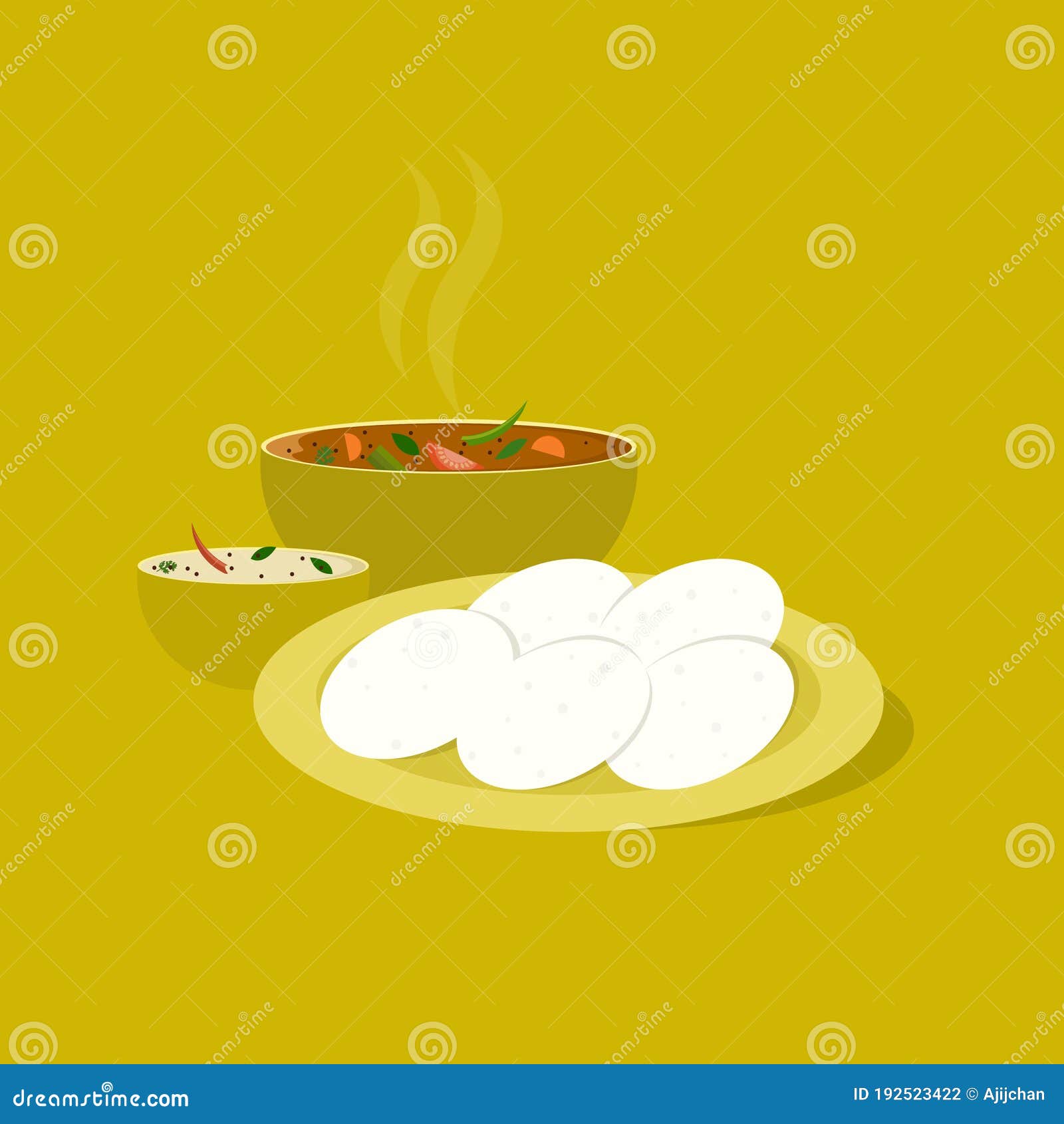 Idly with Sambar and Chutney Stock Vector - Illustration of idly, meals ...