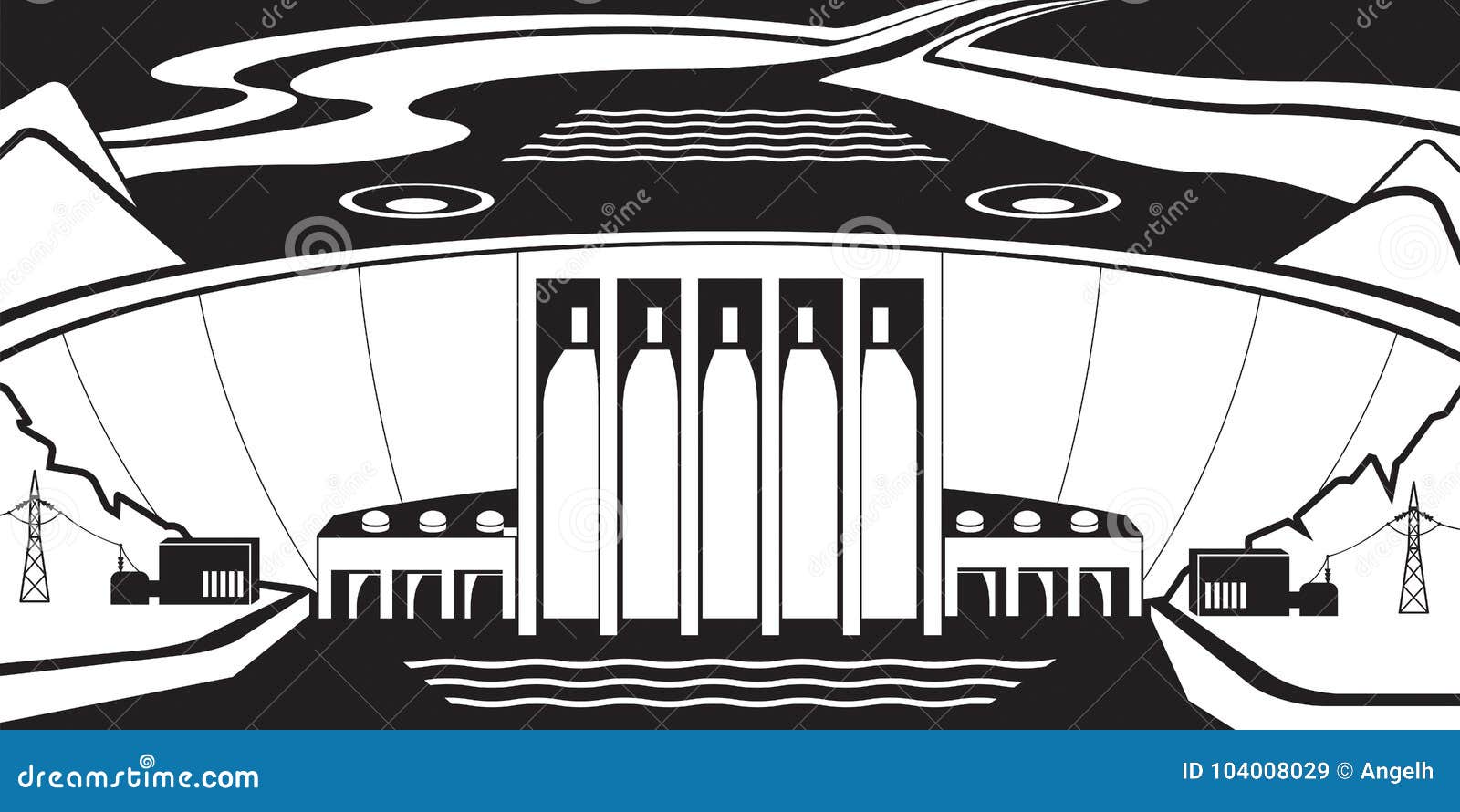 Idro Centrale Elettrica Su Un Lago Della Diga Illustrazione Vettoriale ...