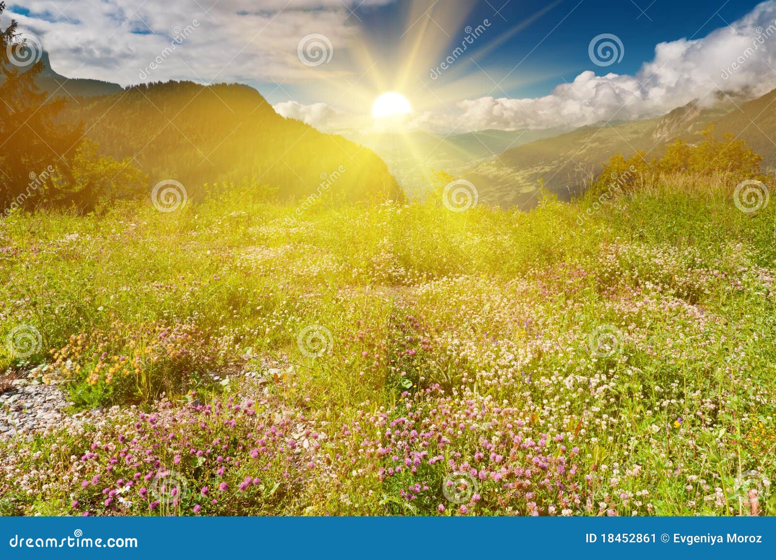 Idyllic Alpine Scene in Sun Rays Stock Image - Image of alps, mountain ...