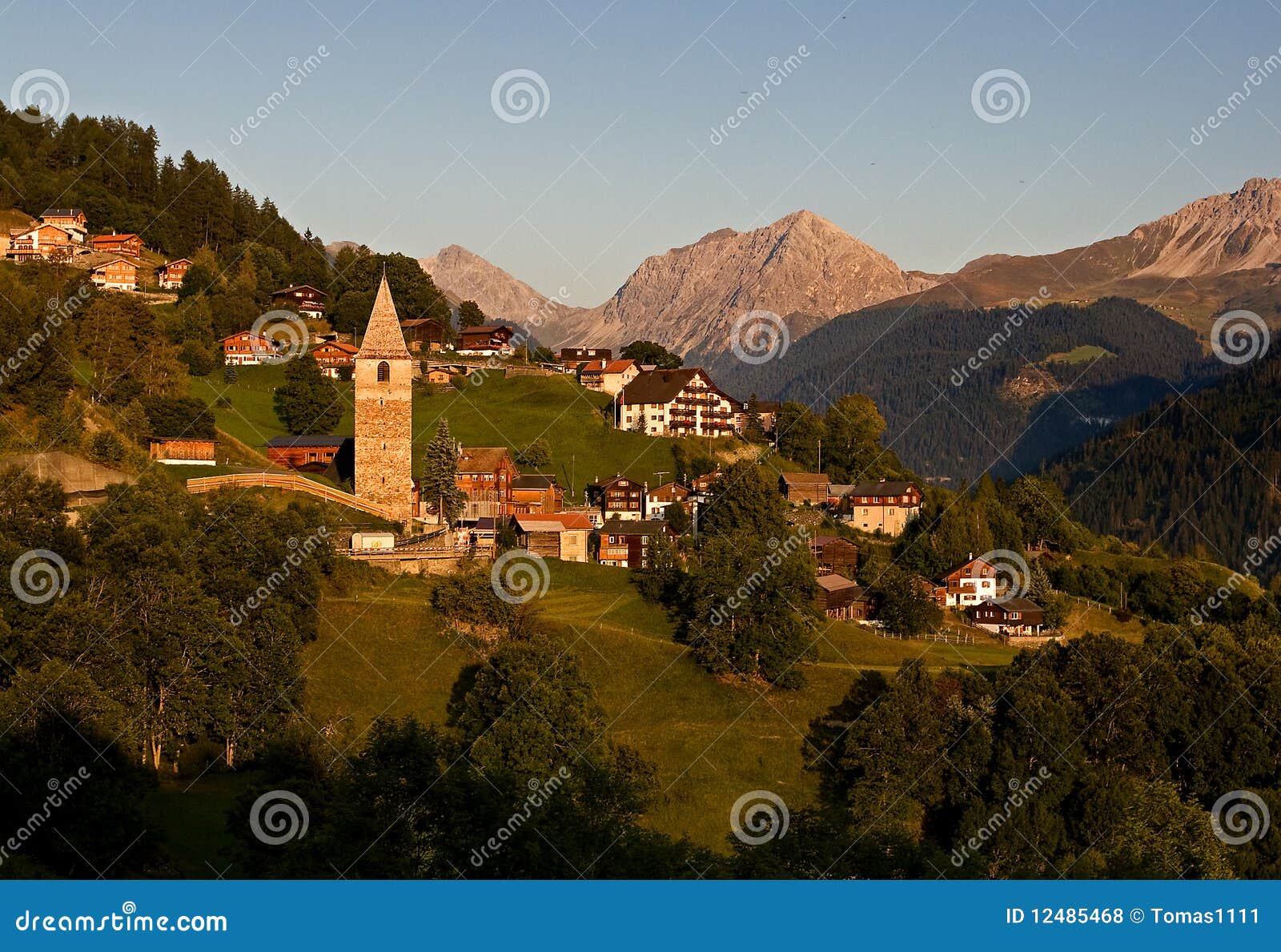 Idyllic Alpine Village in Switzerland Stock Photo - Image of scenics ...