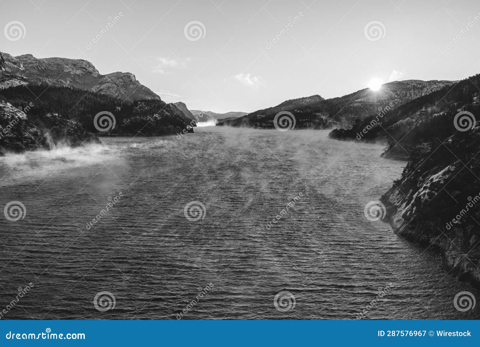 Idyllic Black-and-white Landscape of a Mountain River in Grayscale ...