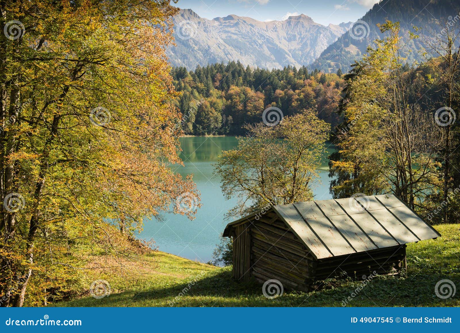 Idyllic Cabin in Fall at a Turquoise Lake Stock Image - Image of ...
