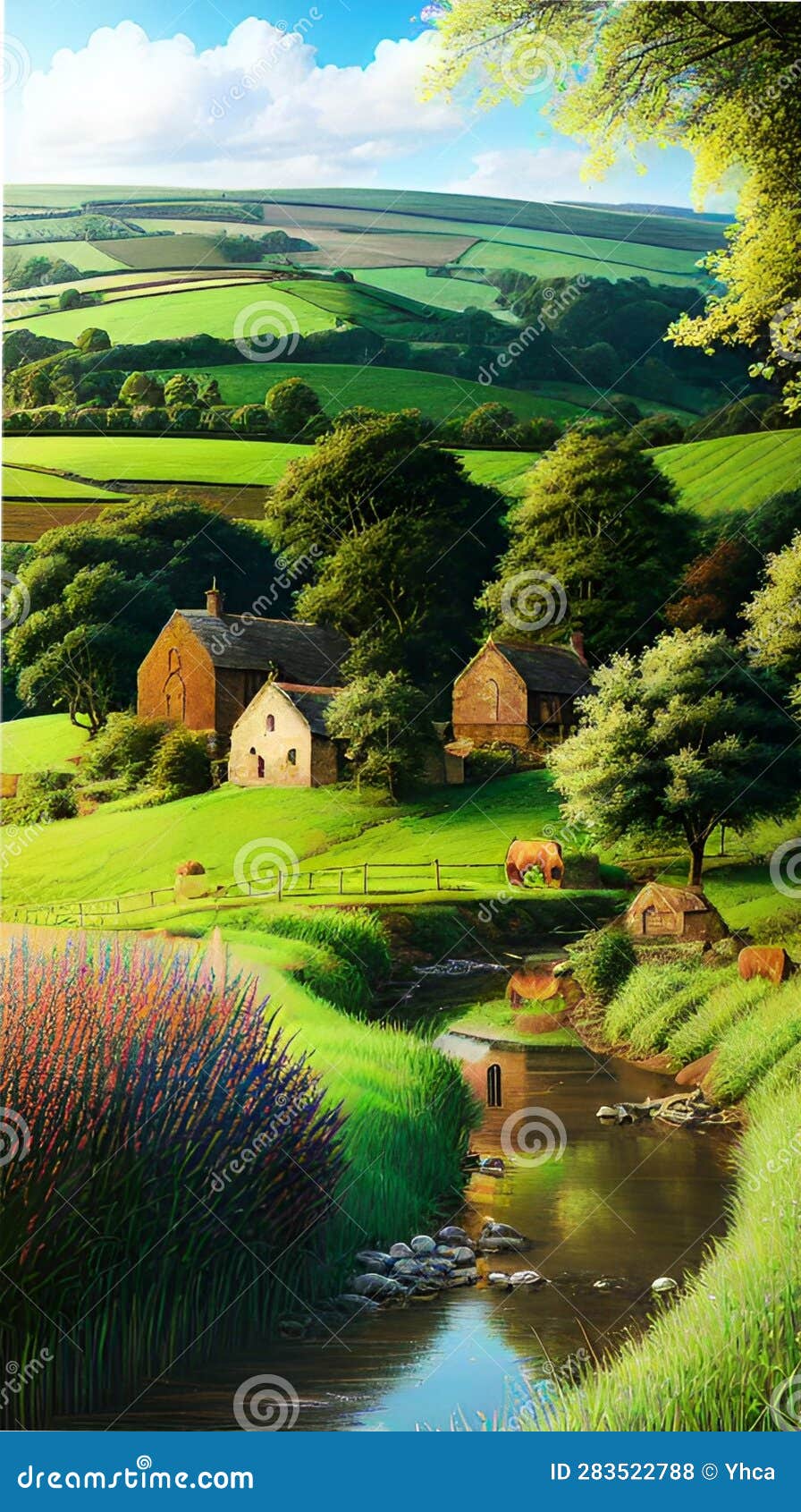 Idyllic Countryside Landscape Illustration Artificial Intelligence ...