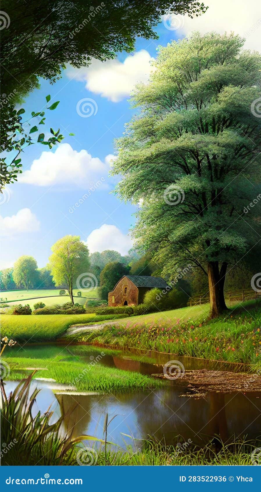 Idyllic Countryside Landscape Illustration Artificial Intelligence ...