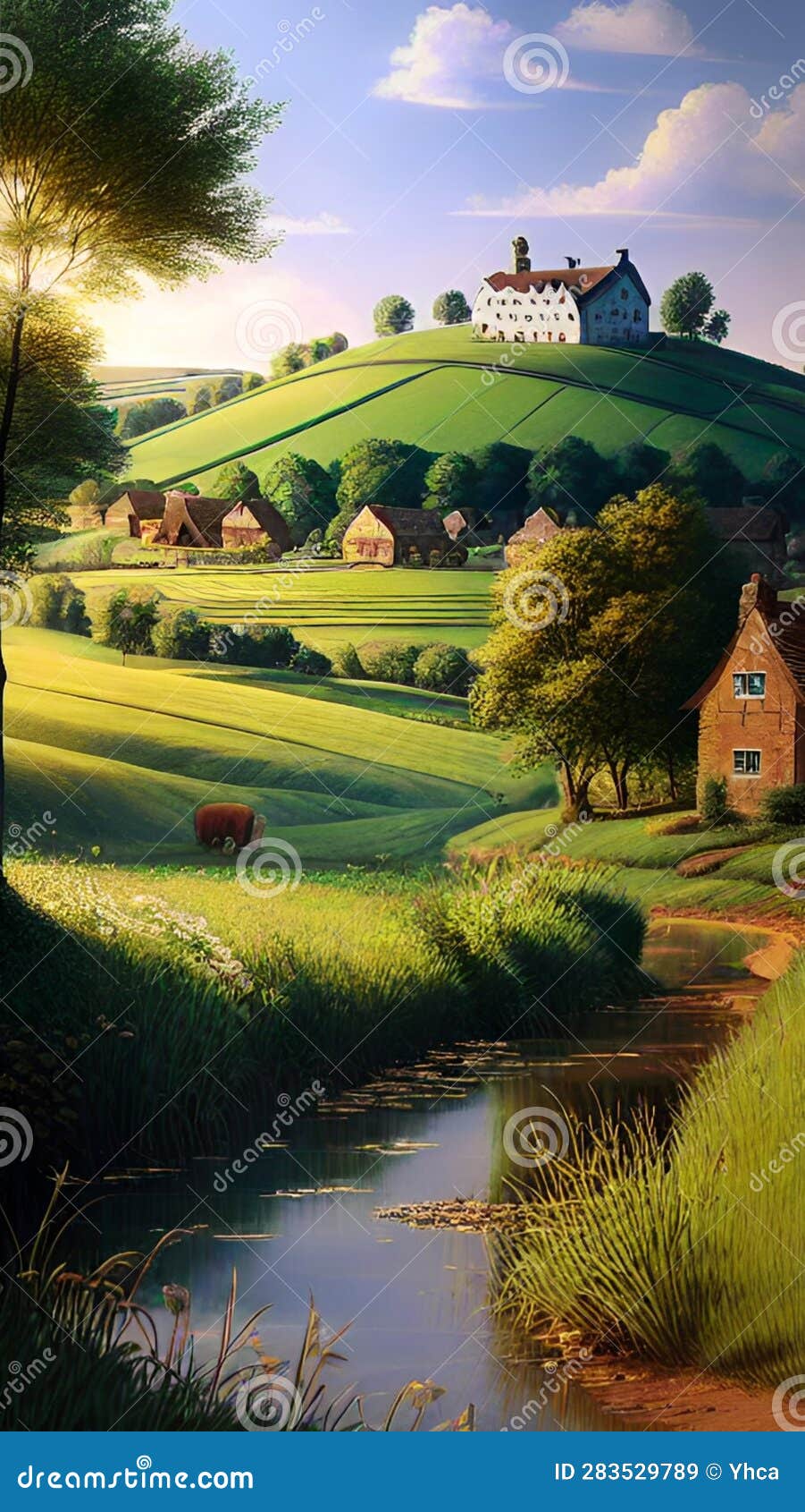 Idyllic Countryside Landscape Illustration Artificial Intelligence ...