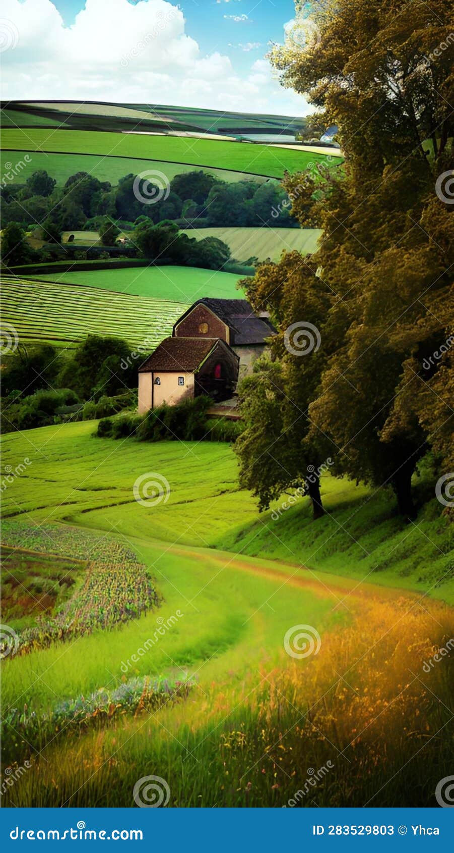 Idyllic Countryside Landscape Illustration Artificial Intelligence ...