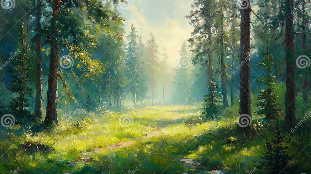 An Idyllic Forest Setting is Created by the Stream in Front of Trees ...