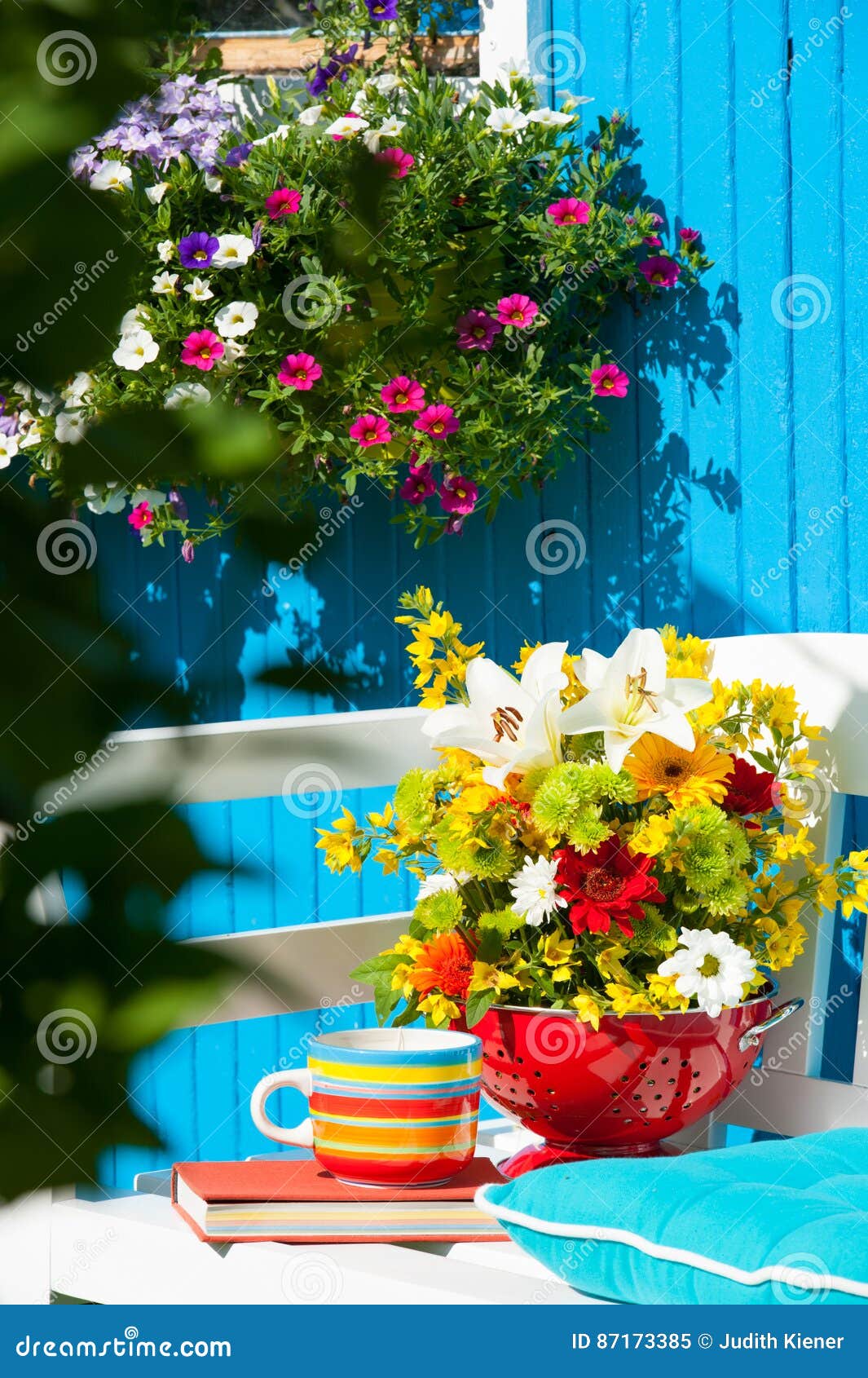 Idyllic garden stock image. Image of colorful, bench - 87173385