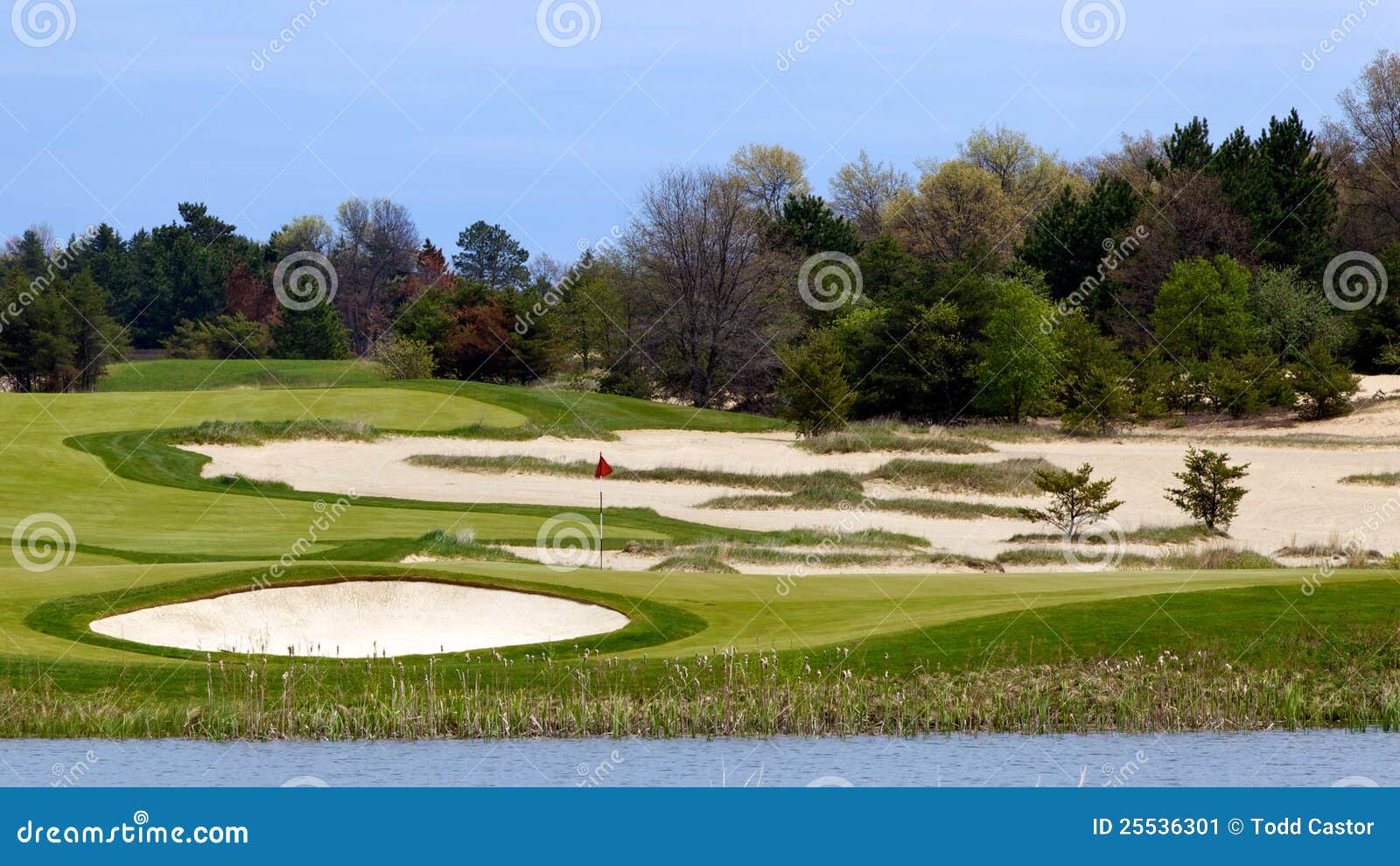 Idyllic Golf Course Hole Scene Stock Image - Image of park, season ...