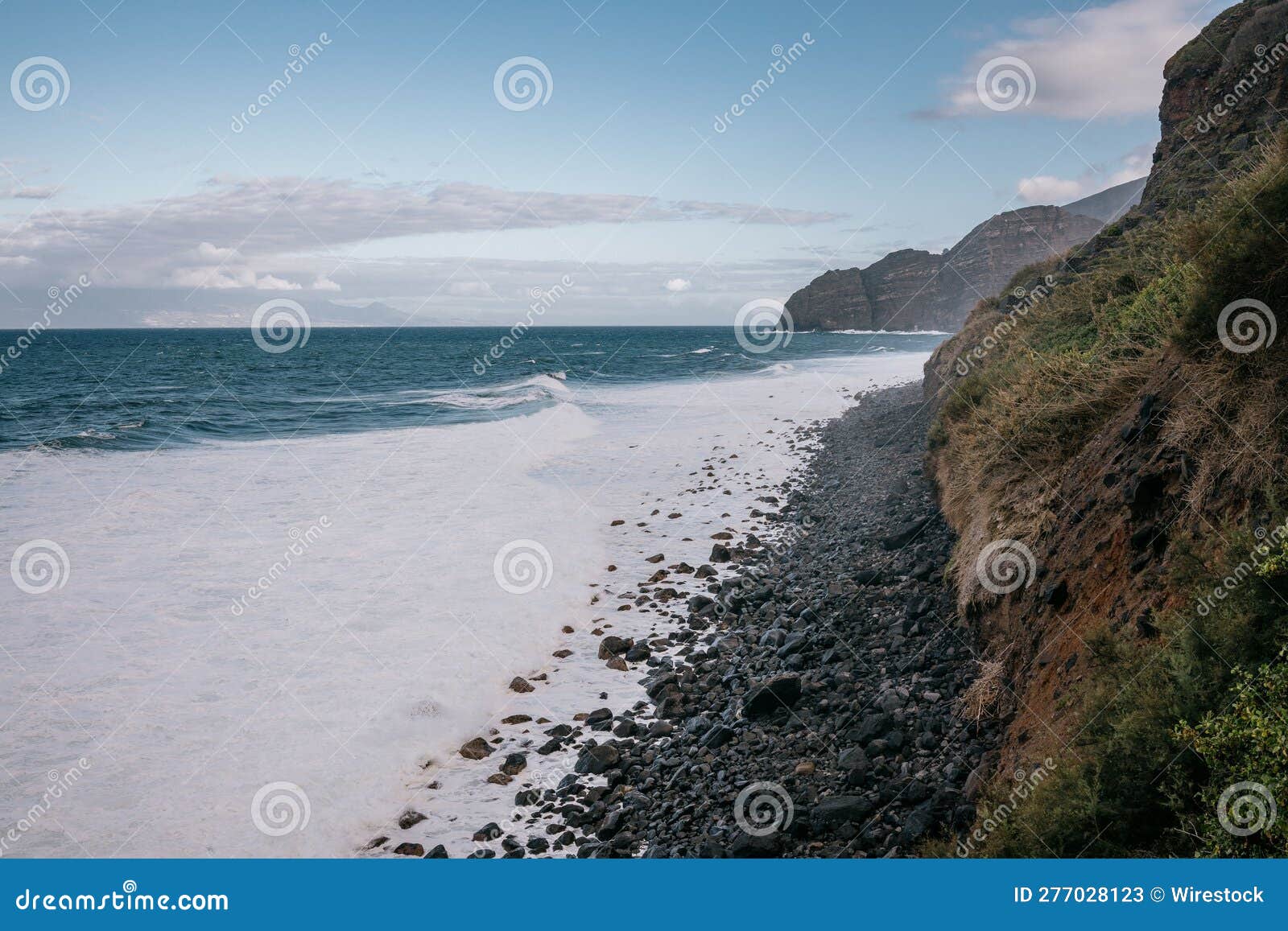 Idyllic Landscape Featuring a Rocky Shoreline and a Large Cliff, with ...