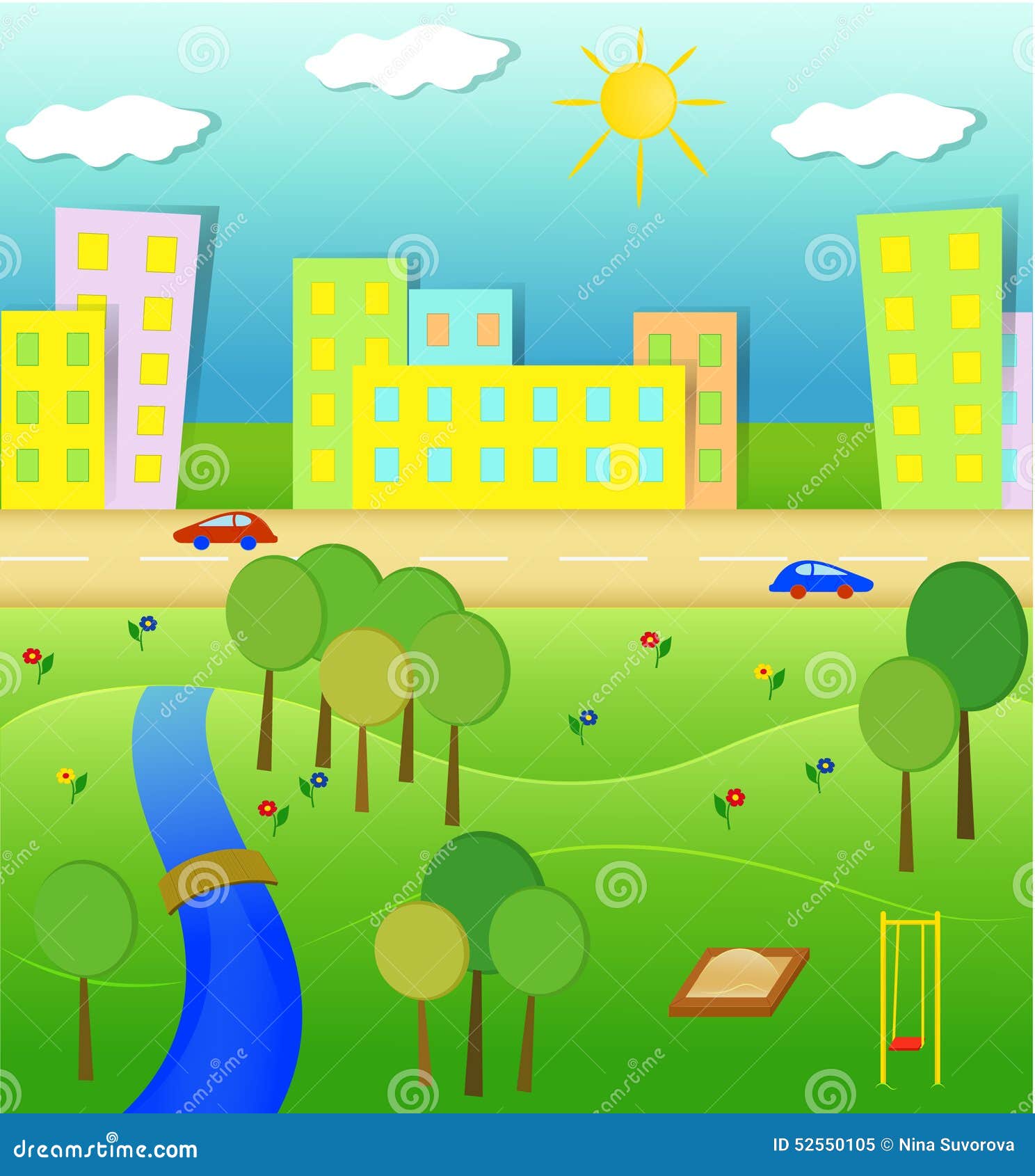 Idyllic Landscape Illustration Stock Illustration - Illustration of ...