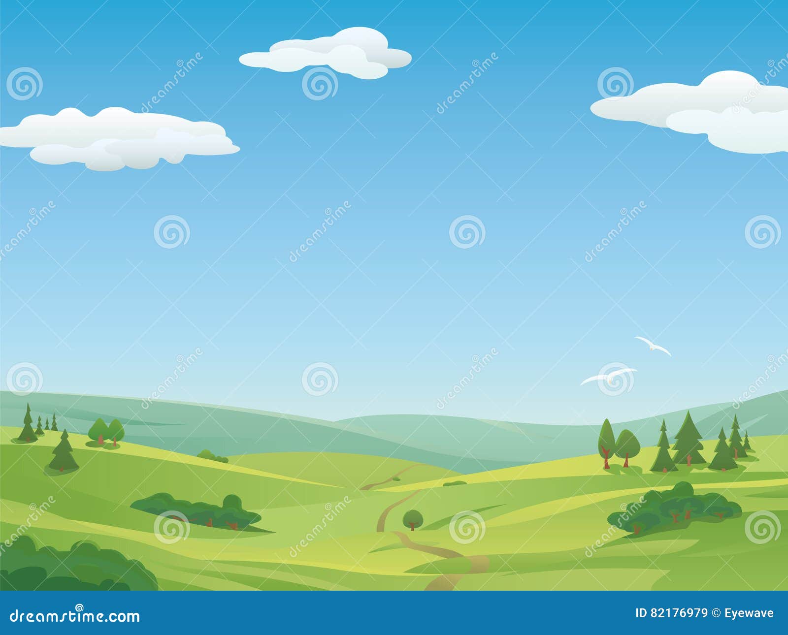 Idyllic Landscape Illustration Stock Vector - Illustration of cloud ...