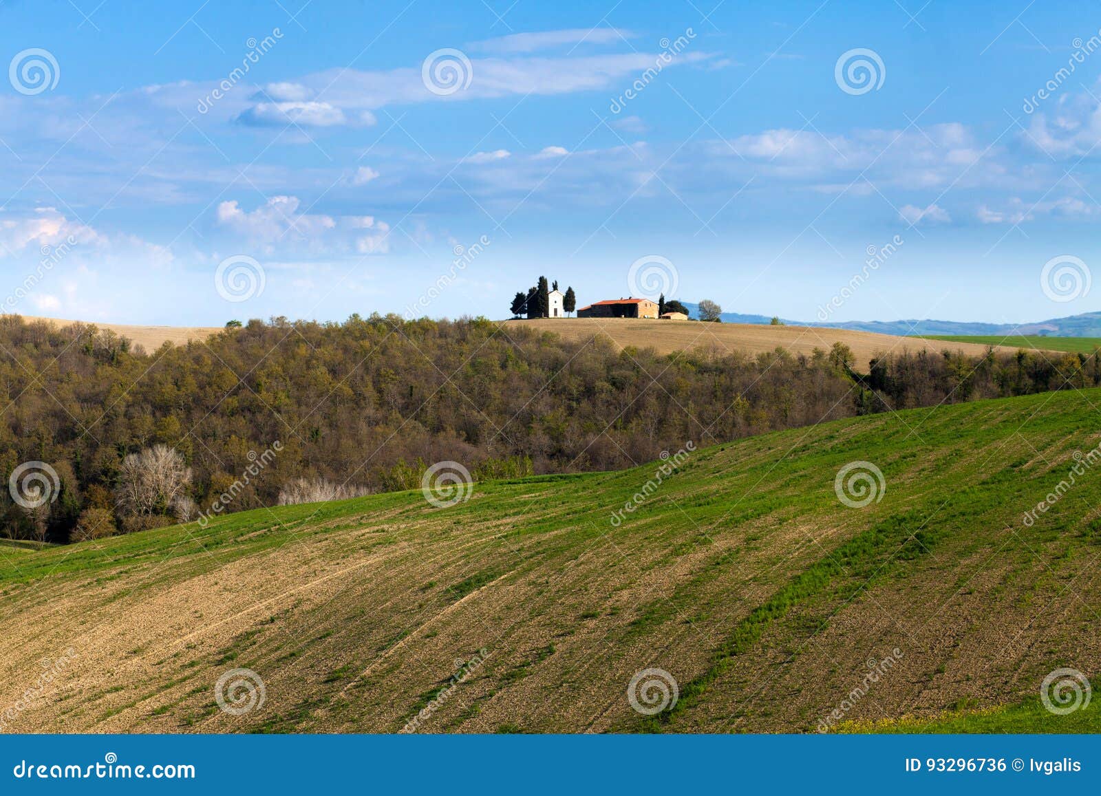 Idyllic Landscape with Lonely Farm Stock Photo - Image of green, clouds ...