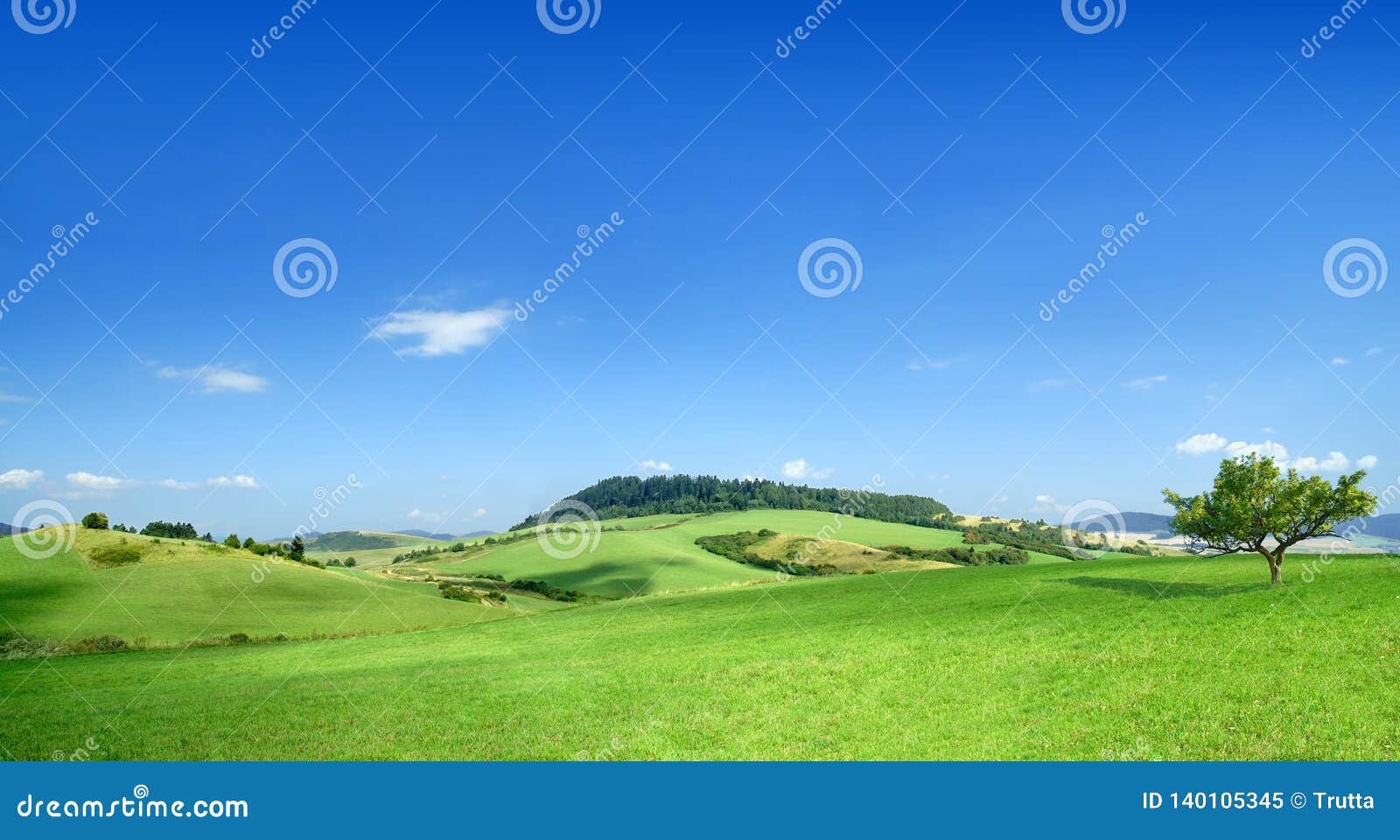 Idyllic Landscape, View of Green Fields and Blue Sky Stock Image ...