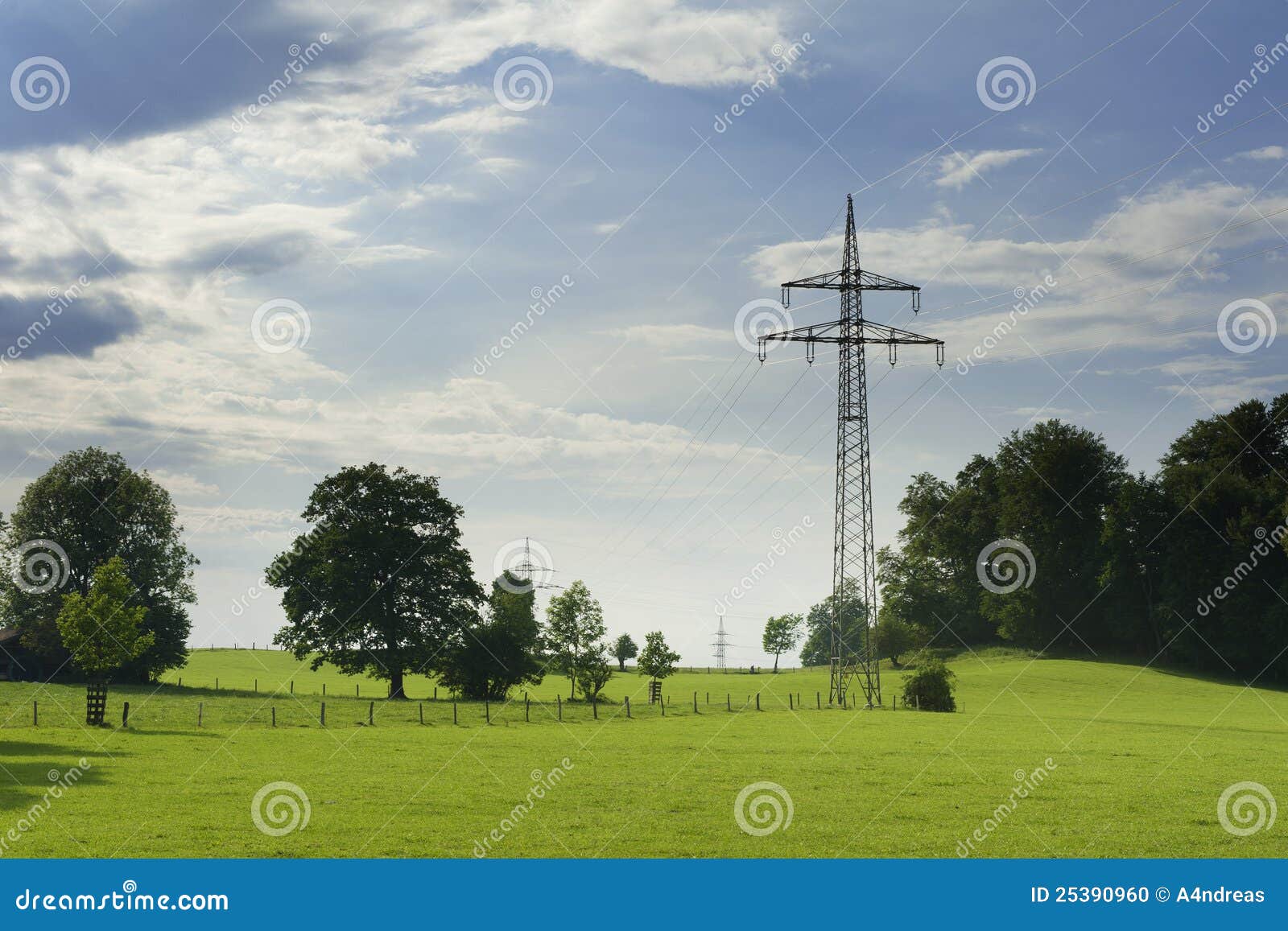 Idyllic Nature with Meadow, Trees Stock Photo - Image of power ...