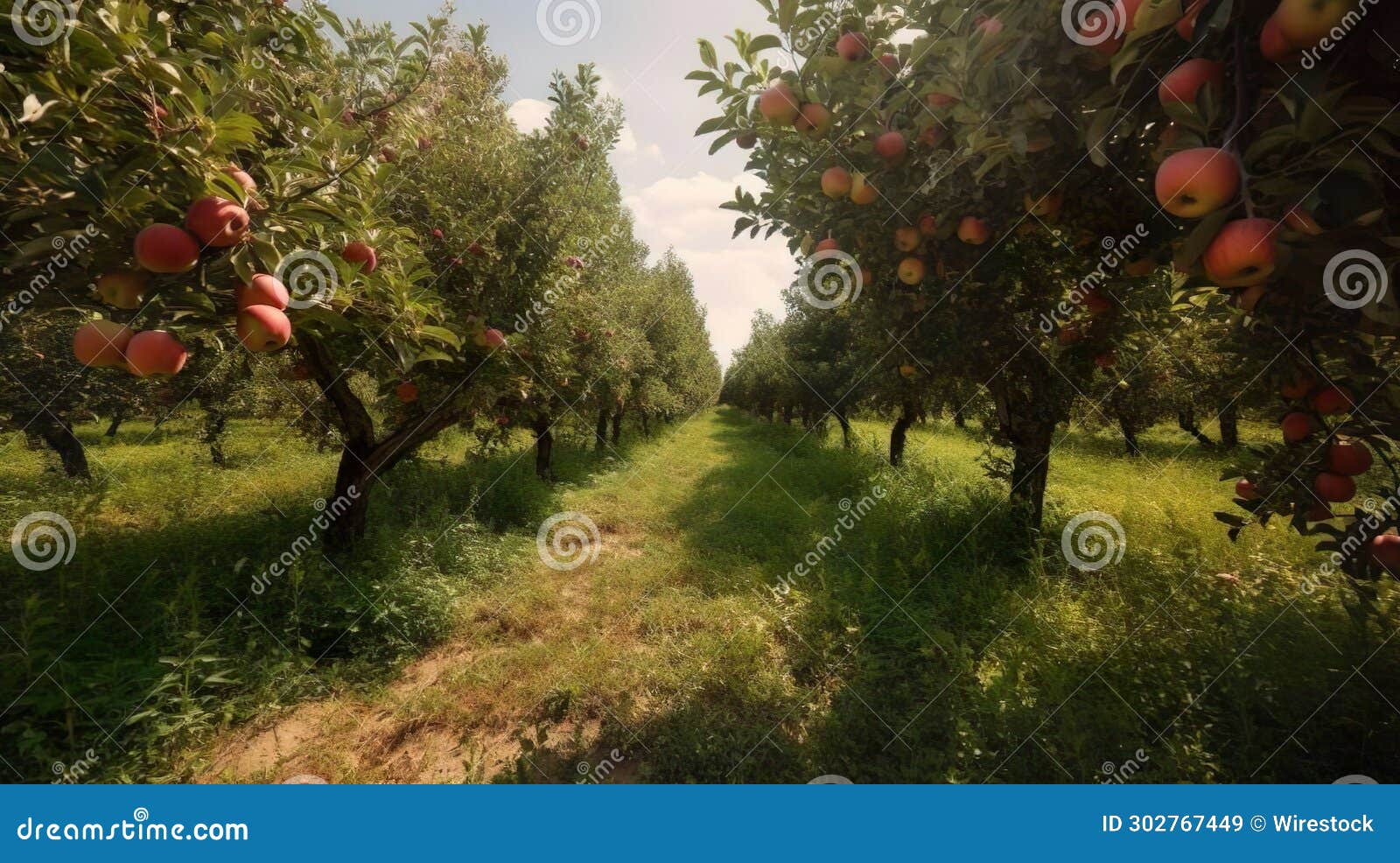 Idyllic Orchard Full of Lush Green Trees and Fruit Trees with Ripe ...