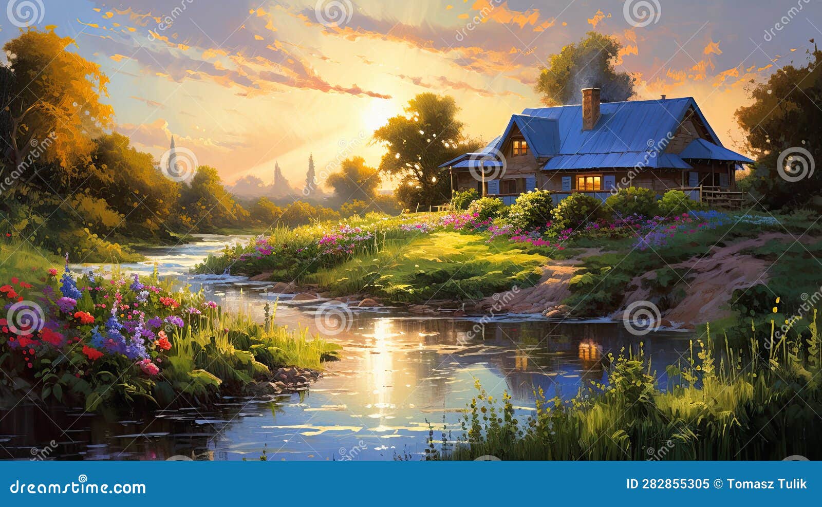 An Idyllic Picture of a Summer Village, Ai Generative Stock ...