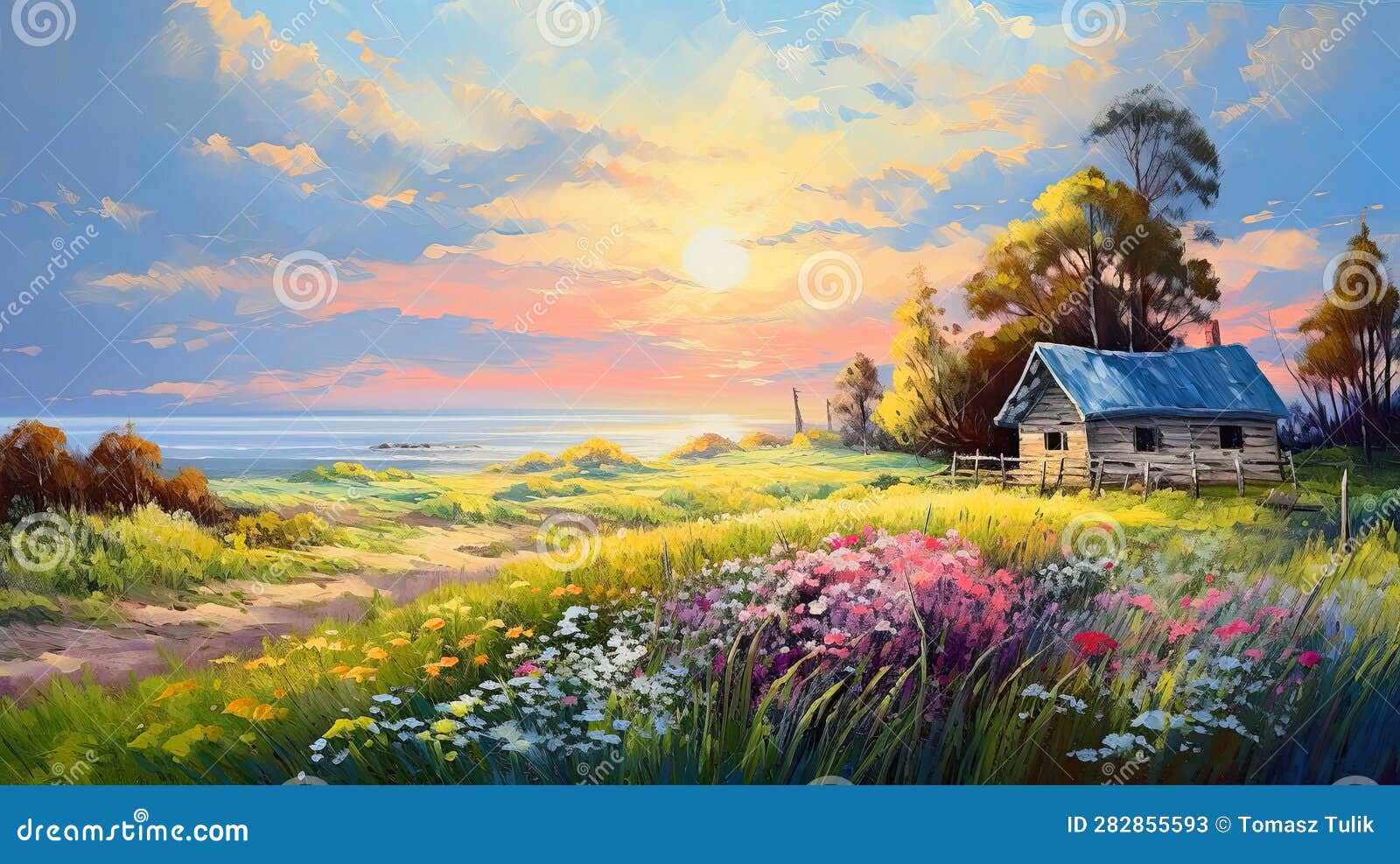 An Idyllic Picture of a Summer Village, Ai Generative Stock ...