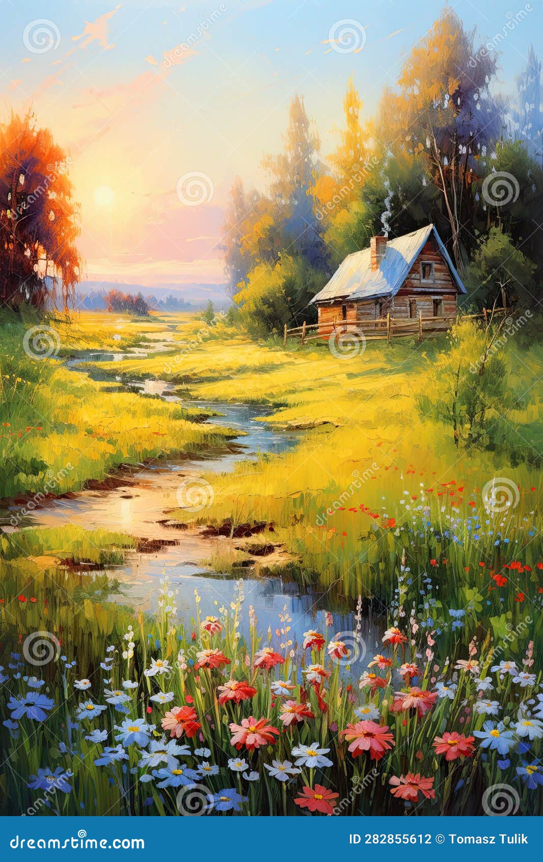 An Idyllic Picture of a Summer Village, Ai Generative Stock ...