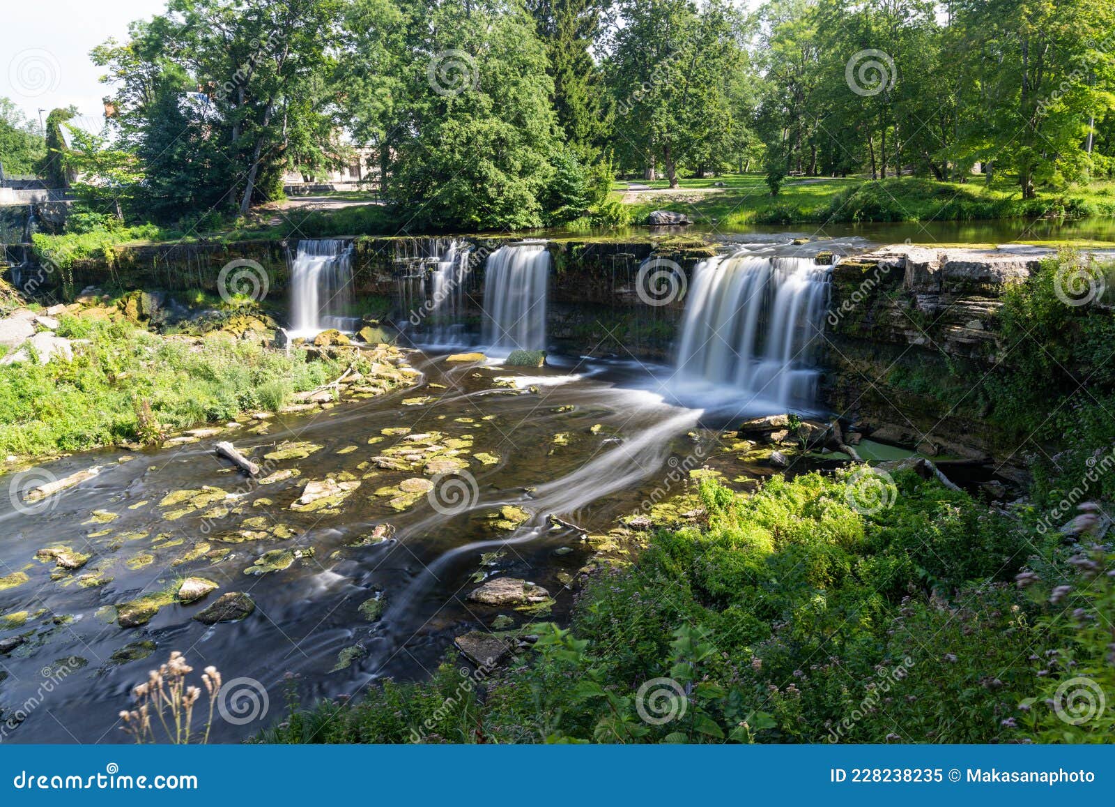 Idyllic River Landscape in the Forest with a Waterfall Stock Image ...