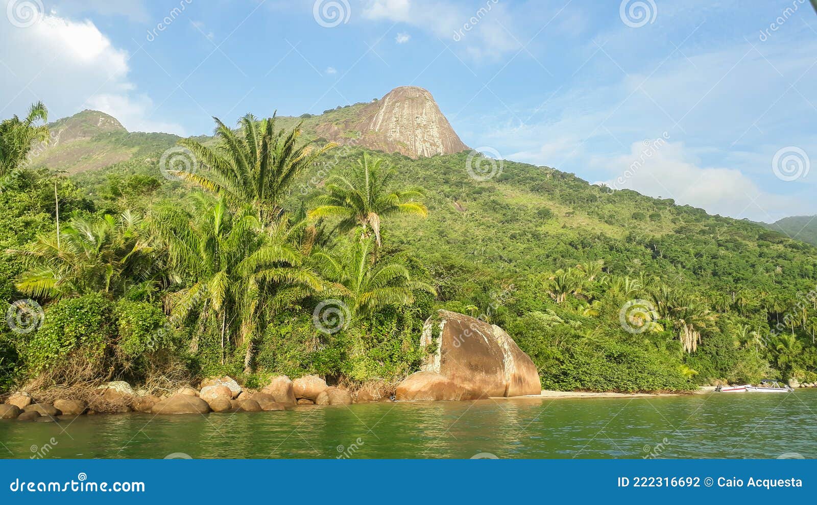 Idyllic Setting with Mountains, Rainforest, Palm Trees and Clear Waters ...