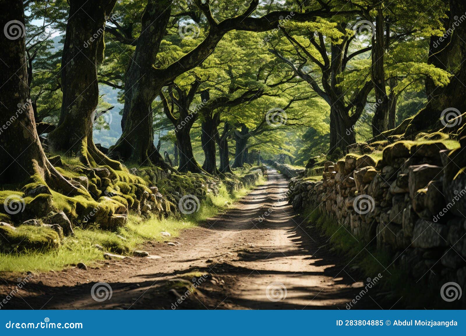 Idyllic Trail Winds through a Mesmerizing Path of Towering Trees Stock ...