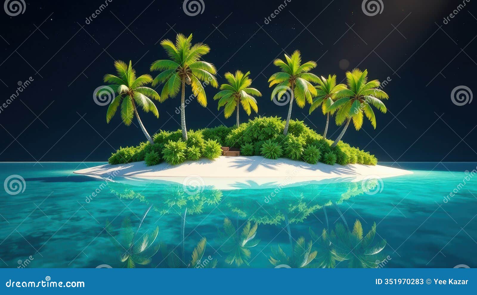 Idyllic Tropical Island at Night Stock Illustration - Illustration of ...