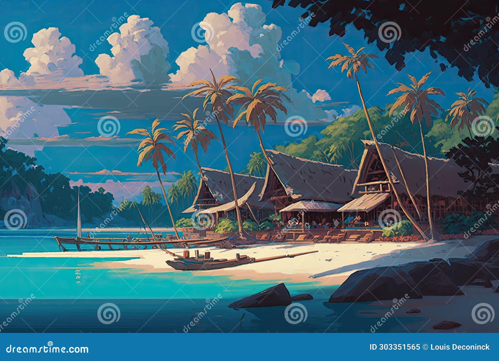 Idyllic Tropical Island Resort Stock Illustration Illustration Of